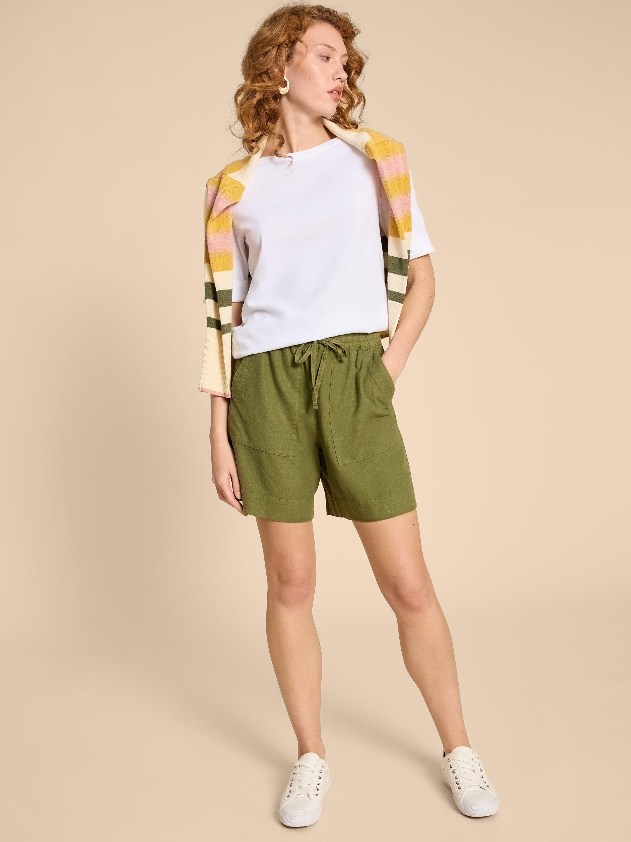 Elle Linen Blend Short in DARK GREEN | White Stuff