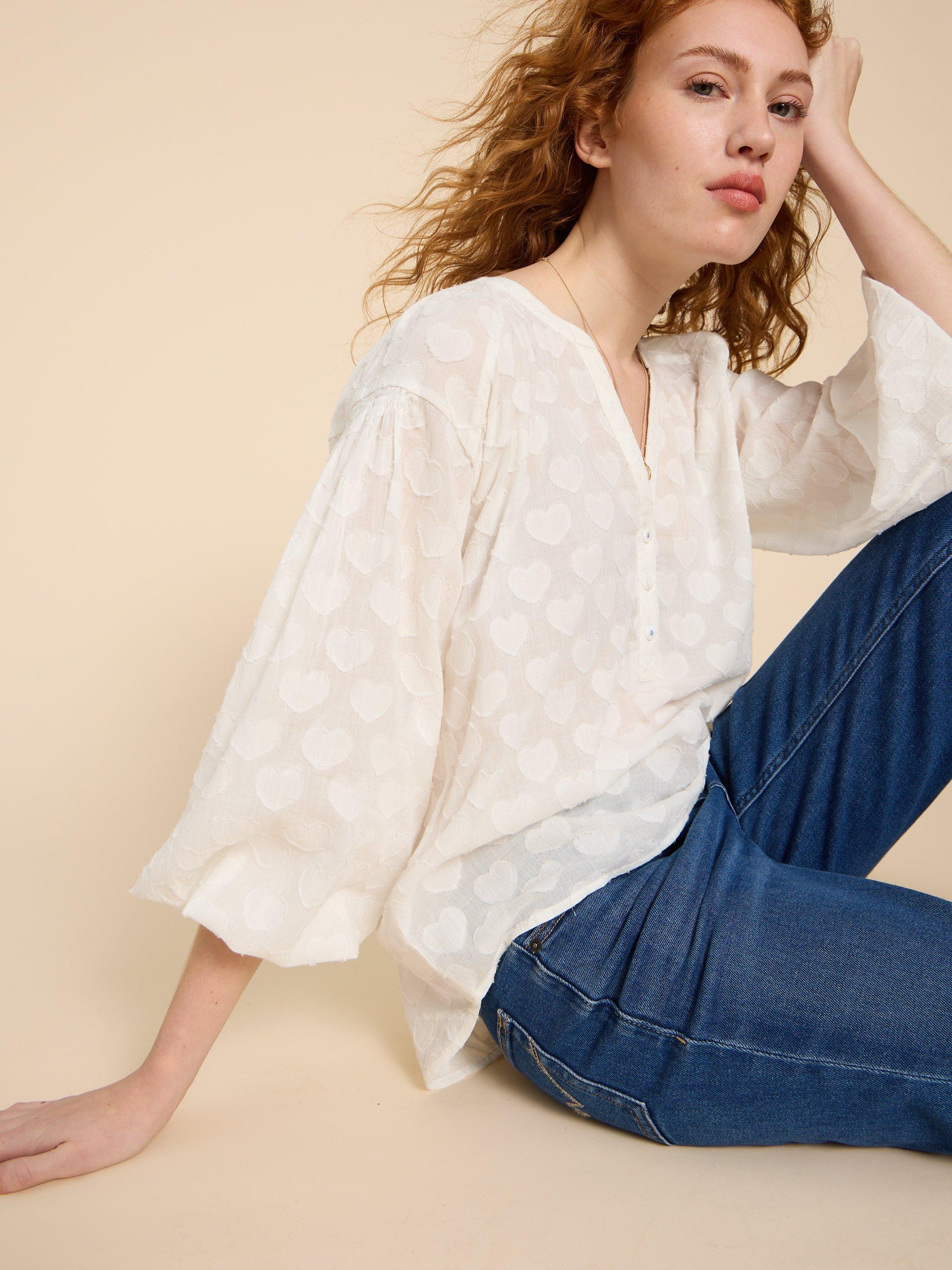 Josie Heart Jacquard Top in PALE IVORY | White Stuff