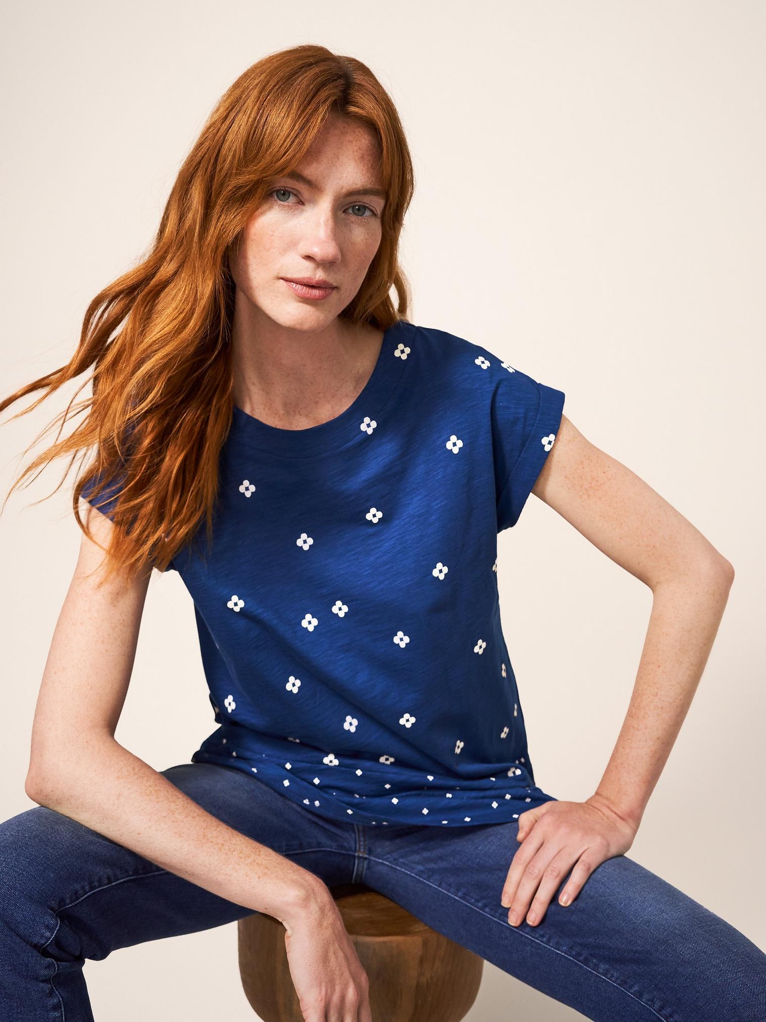 CARRIE CREW NECK TUNIC in NAVY PRINT | White Stuff