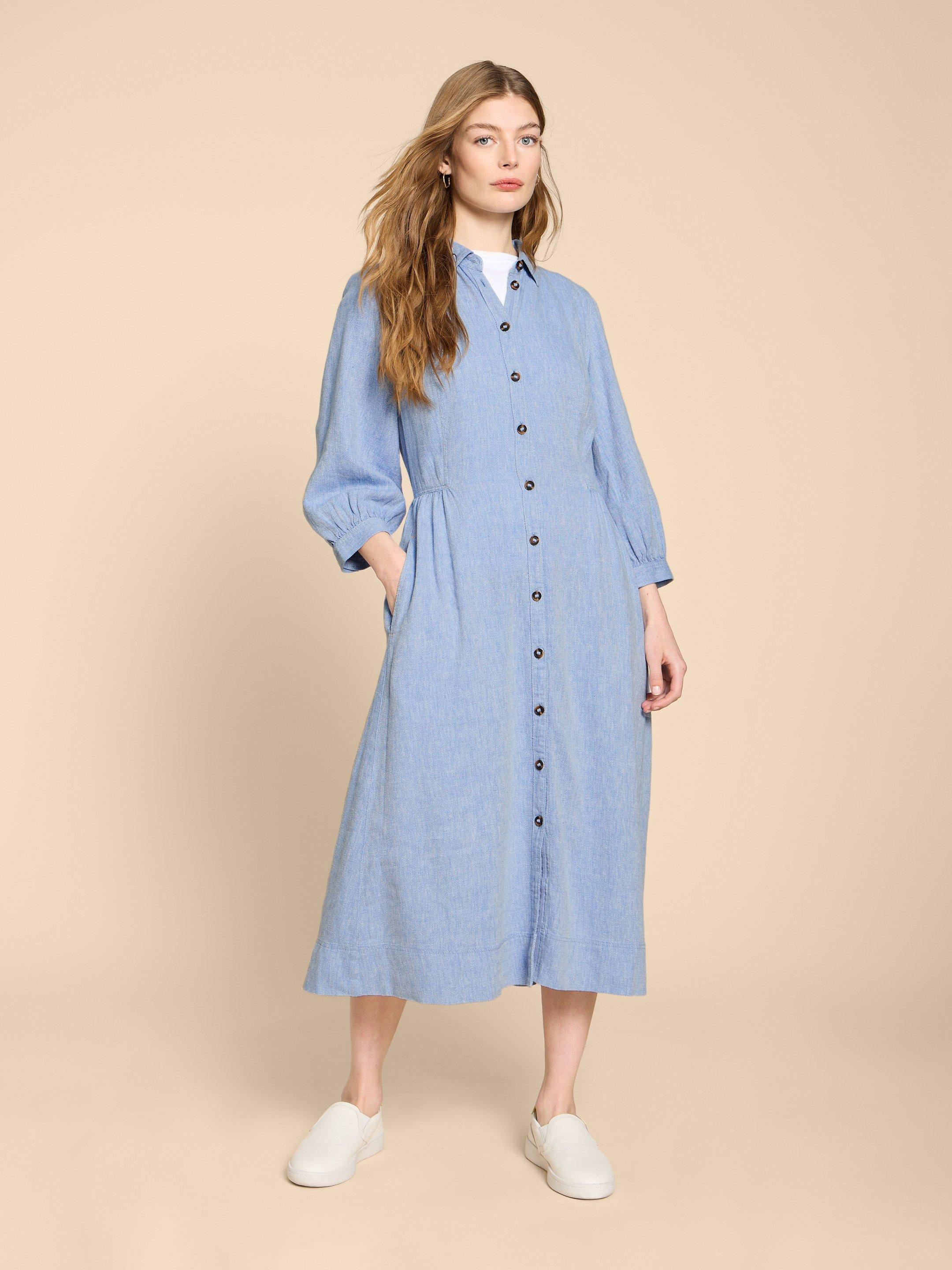 Hayden Linen Blend Shirt Dress in CHAMBRAY BLUE | White Stuff