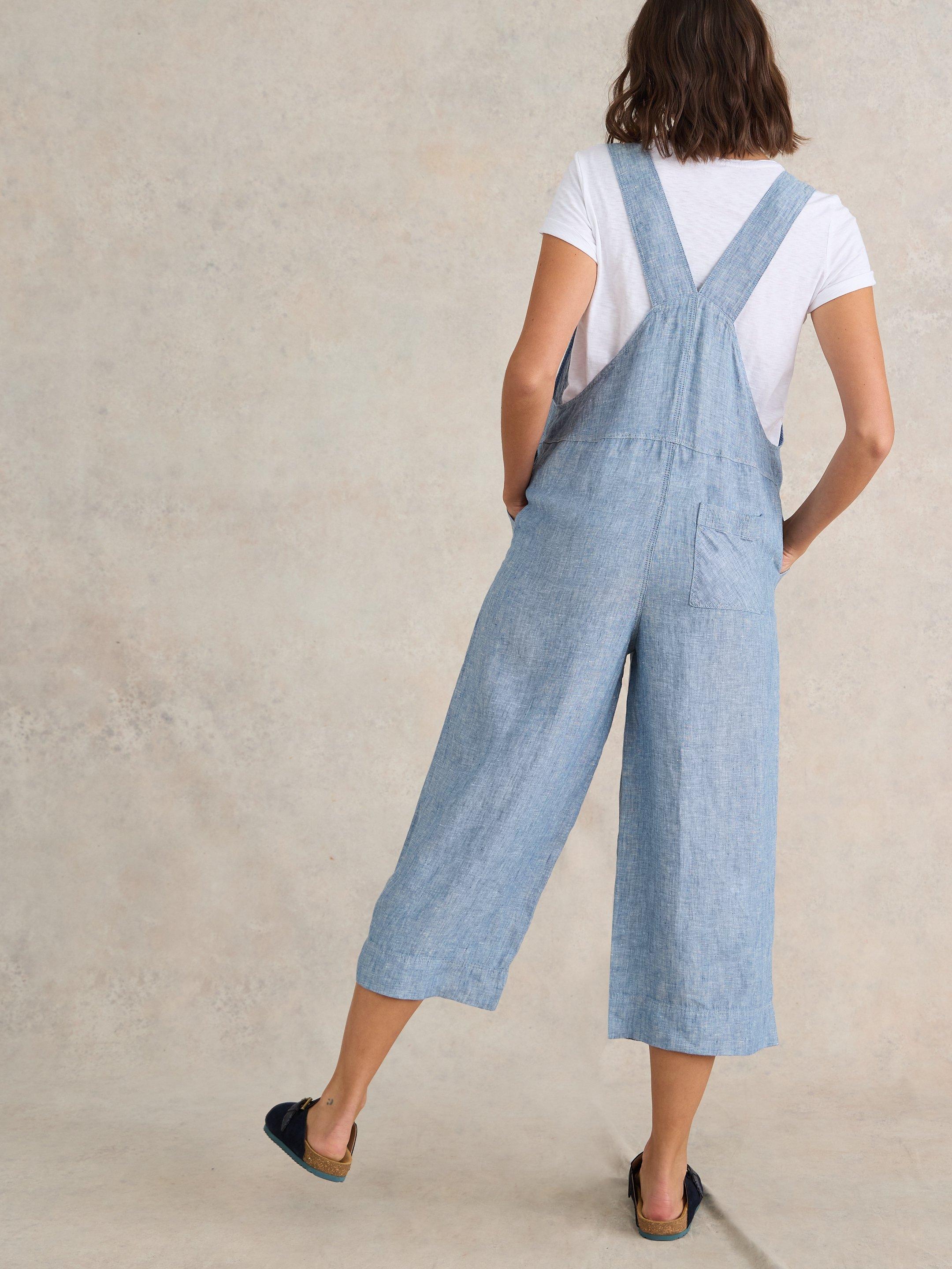 Viola Crop Linen Dungaree in CHAMBRAY BLUE | White Stuff