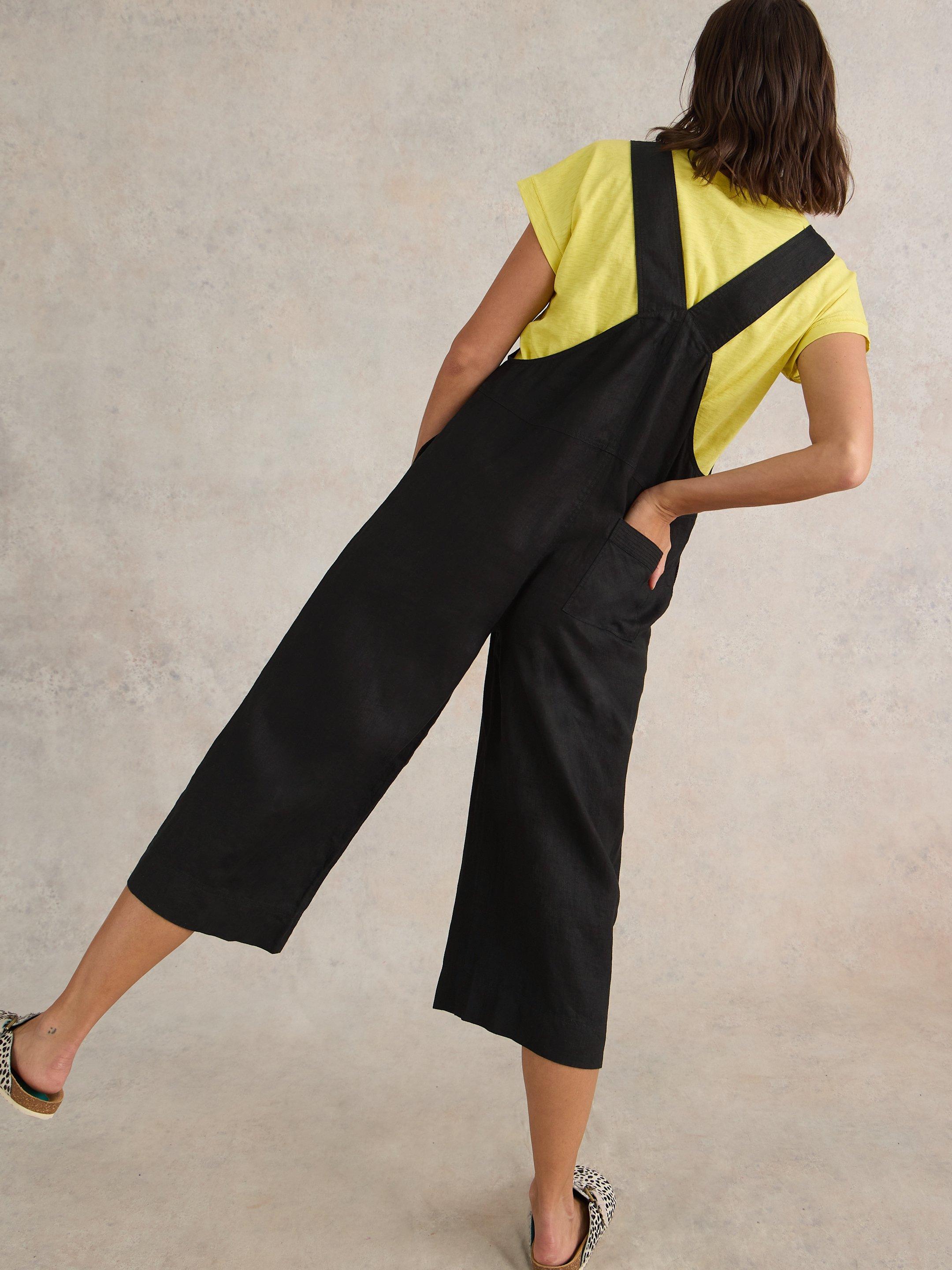 Viola Crop Linen Dungaree in PURE BLACK | White Stuff