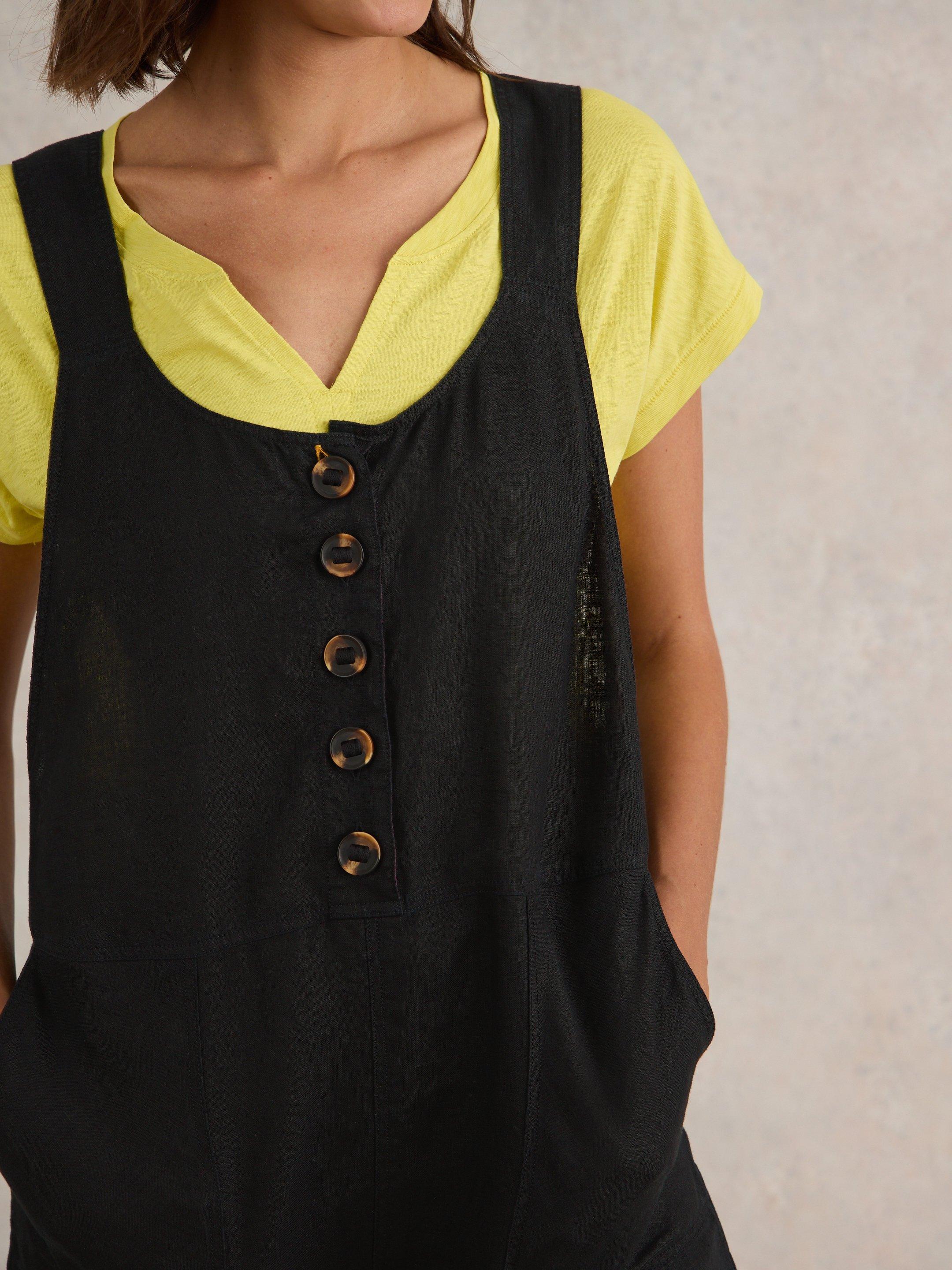 Viola Crop Linen Dungaree in PURE BLACK | White Stuff