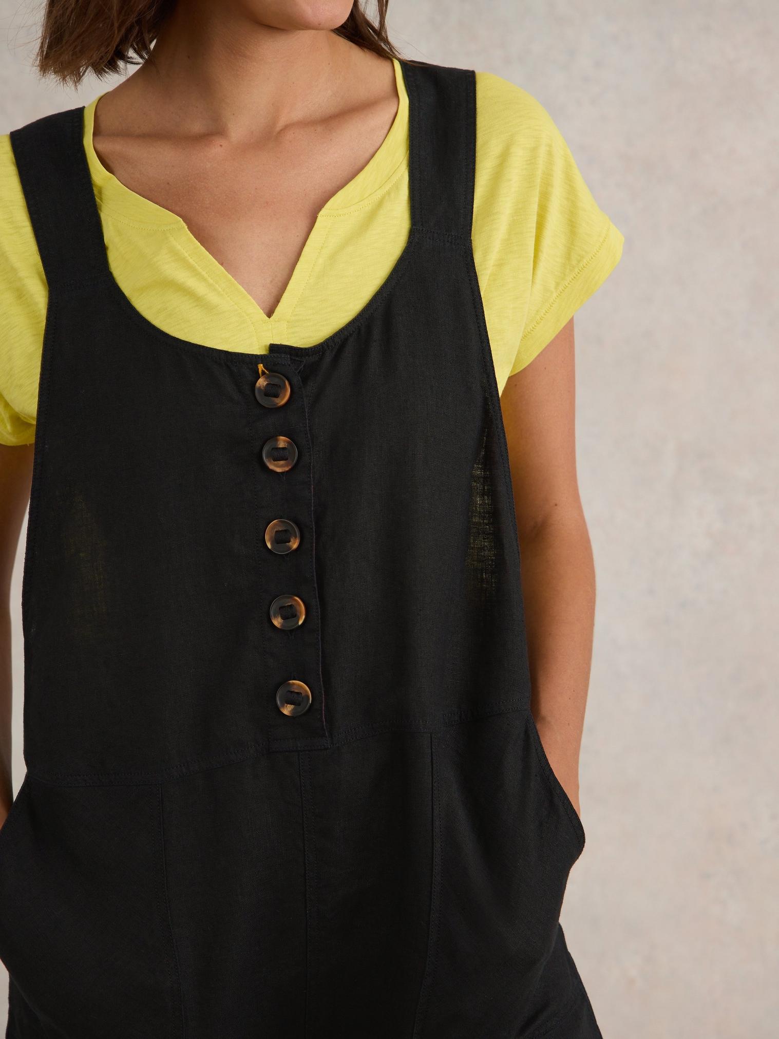 Viola Crop Linen Dungaree in PURE BLACK | White Stuff