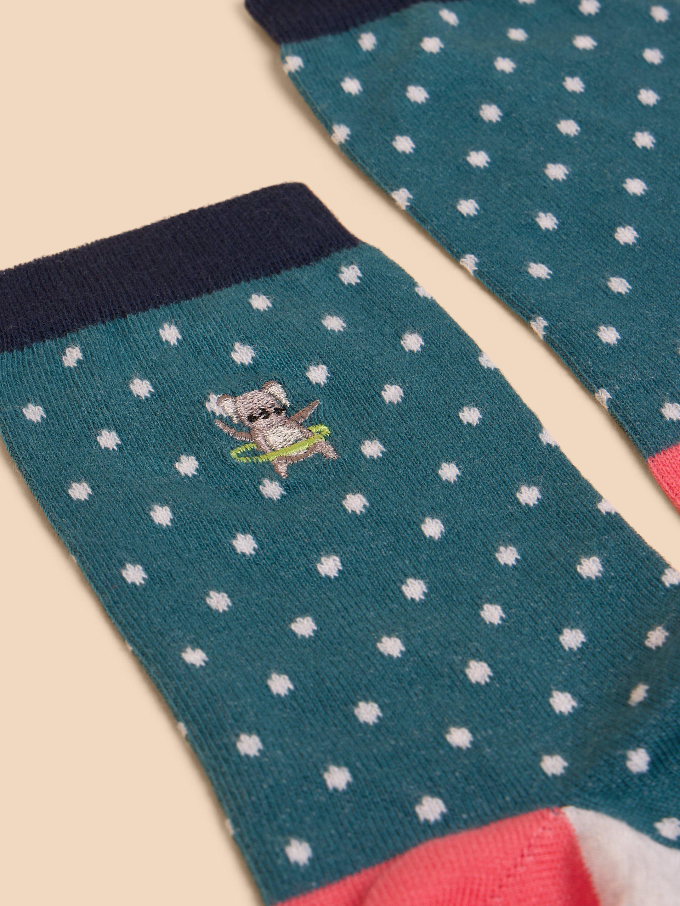 Embroidered Koala ankle Sock in TEAL MULTI | White Stuff