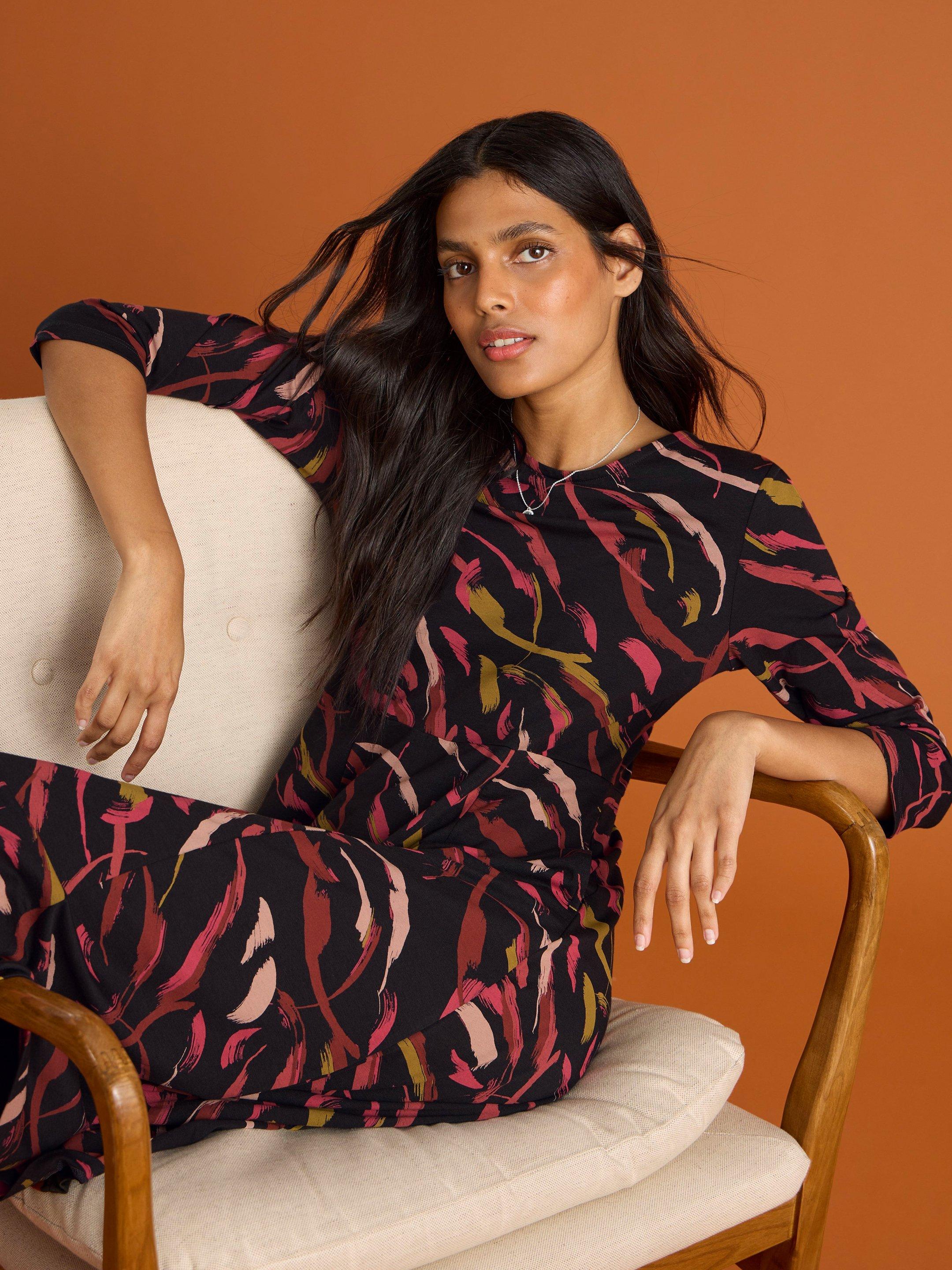 Madeline Jersey Print Dress in BLACK PRINT | White Stuff