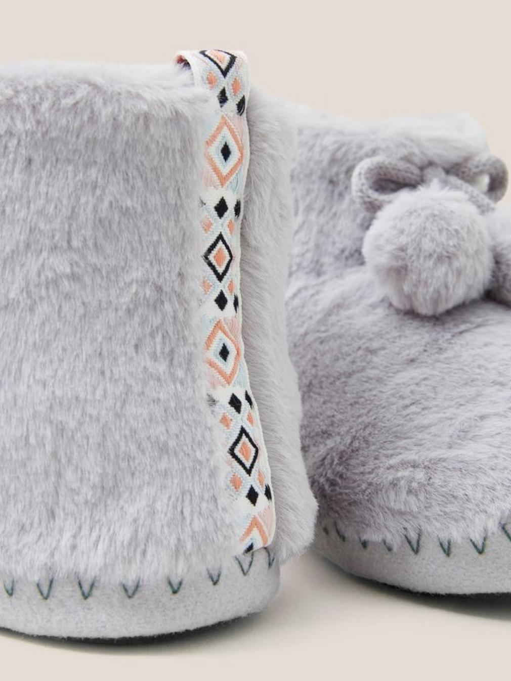 Faux Fur Bootie Slipper in LIGHT GREY | White Stuff