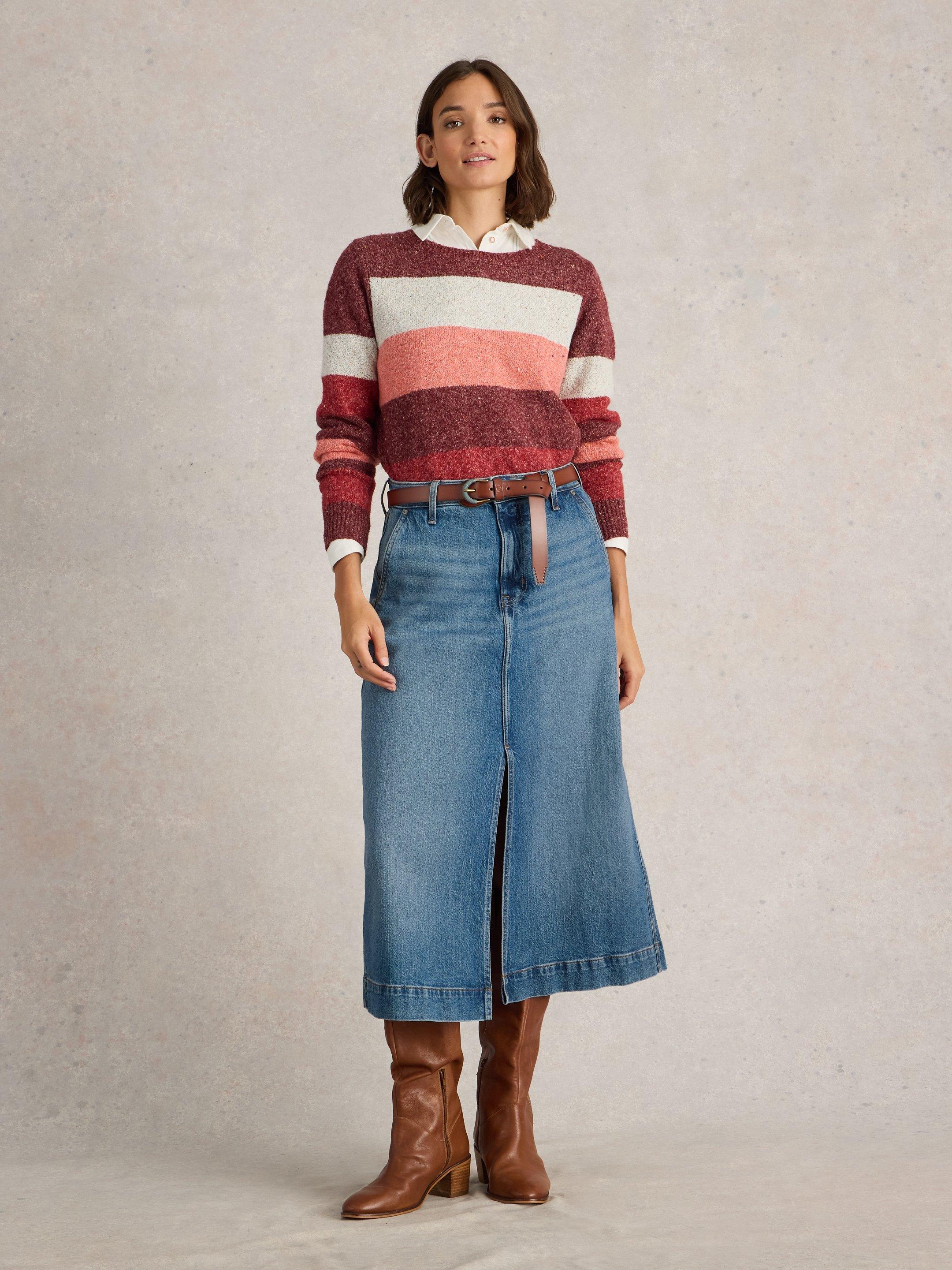 Allie Denim Midi Skirt in LIGHT DENIM | White Stuff