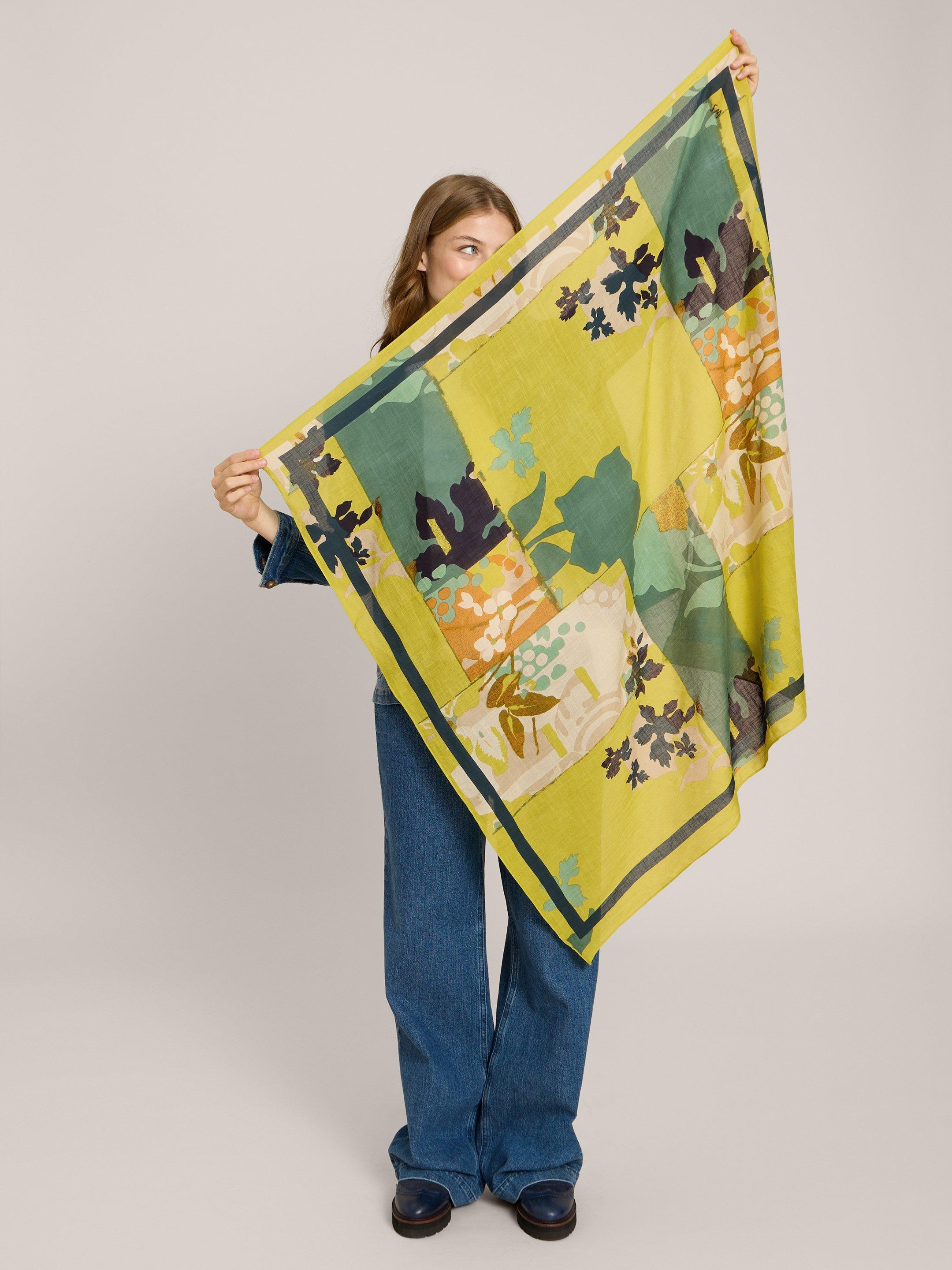 Sakura Print Square Scarf in MID CHARTREUSE | White Stuff