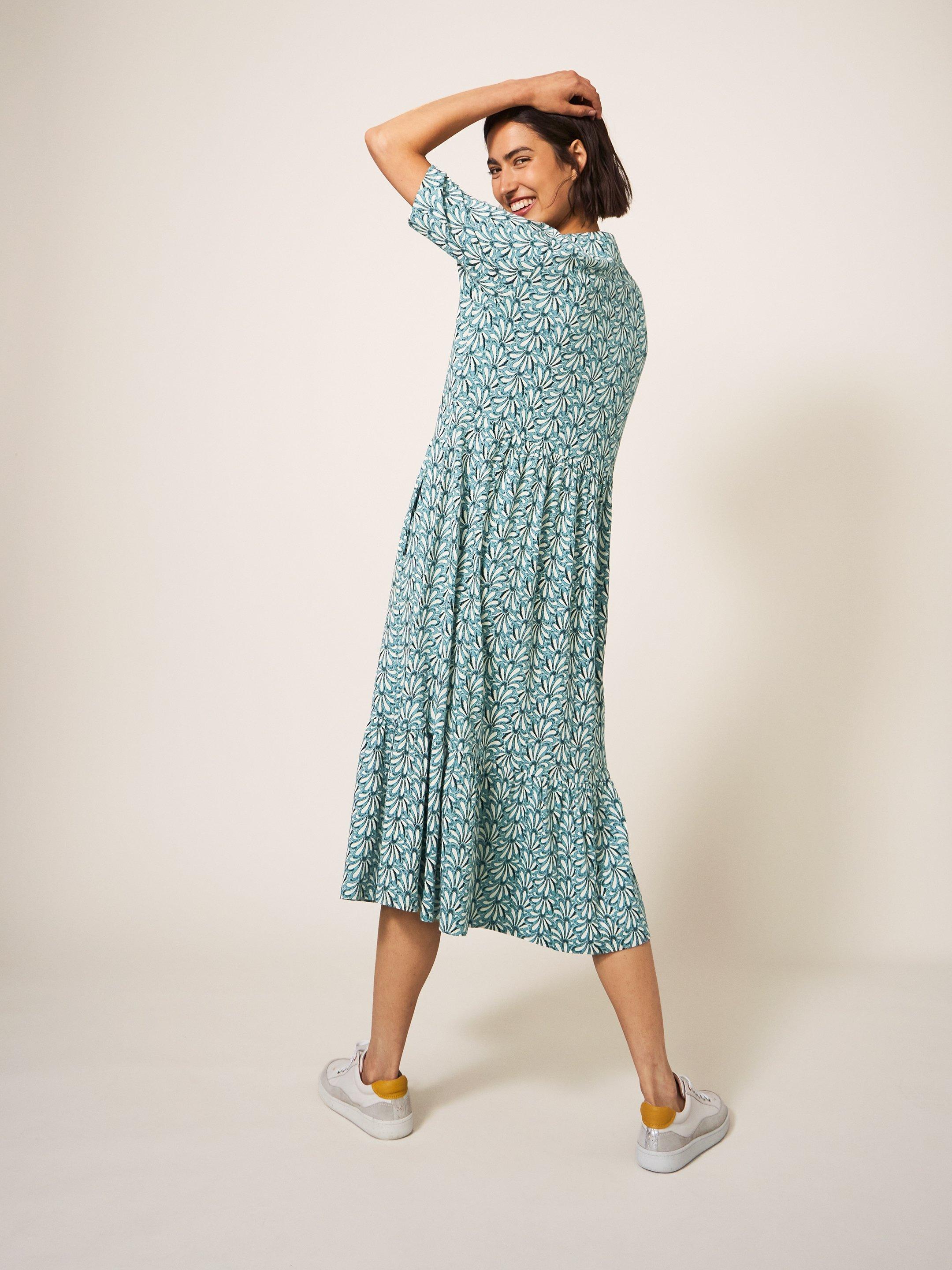 Naya Midi Jersey Dress in TEAL PRINT | White Stuff