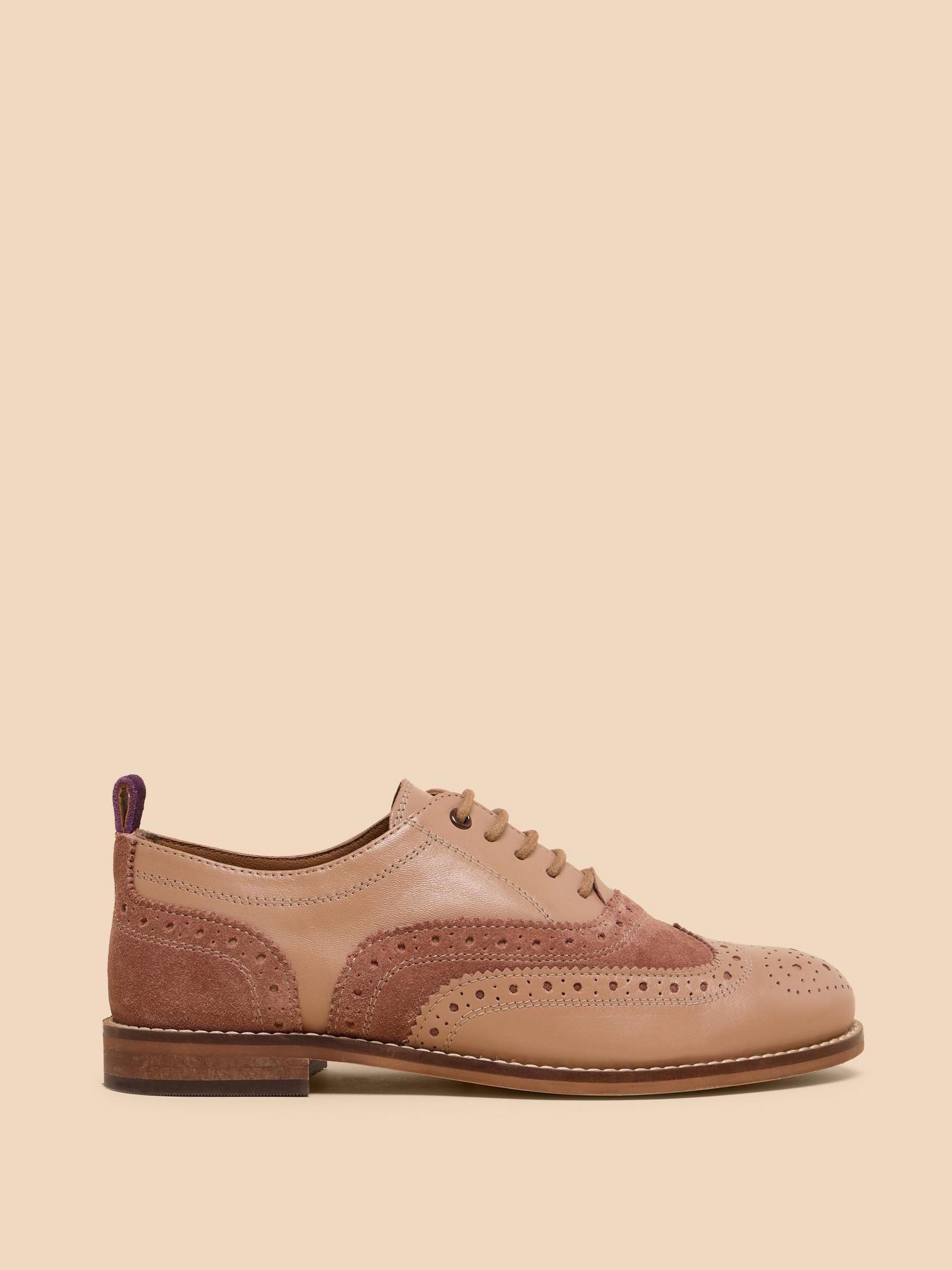 Thistle Lace Up Leather Brogue in MID PINK | White Stuff