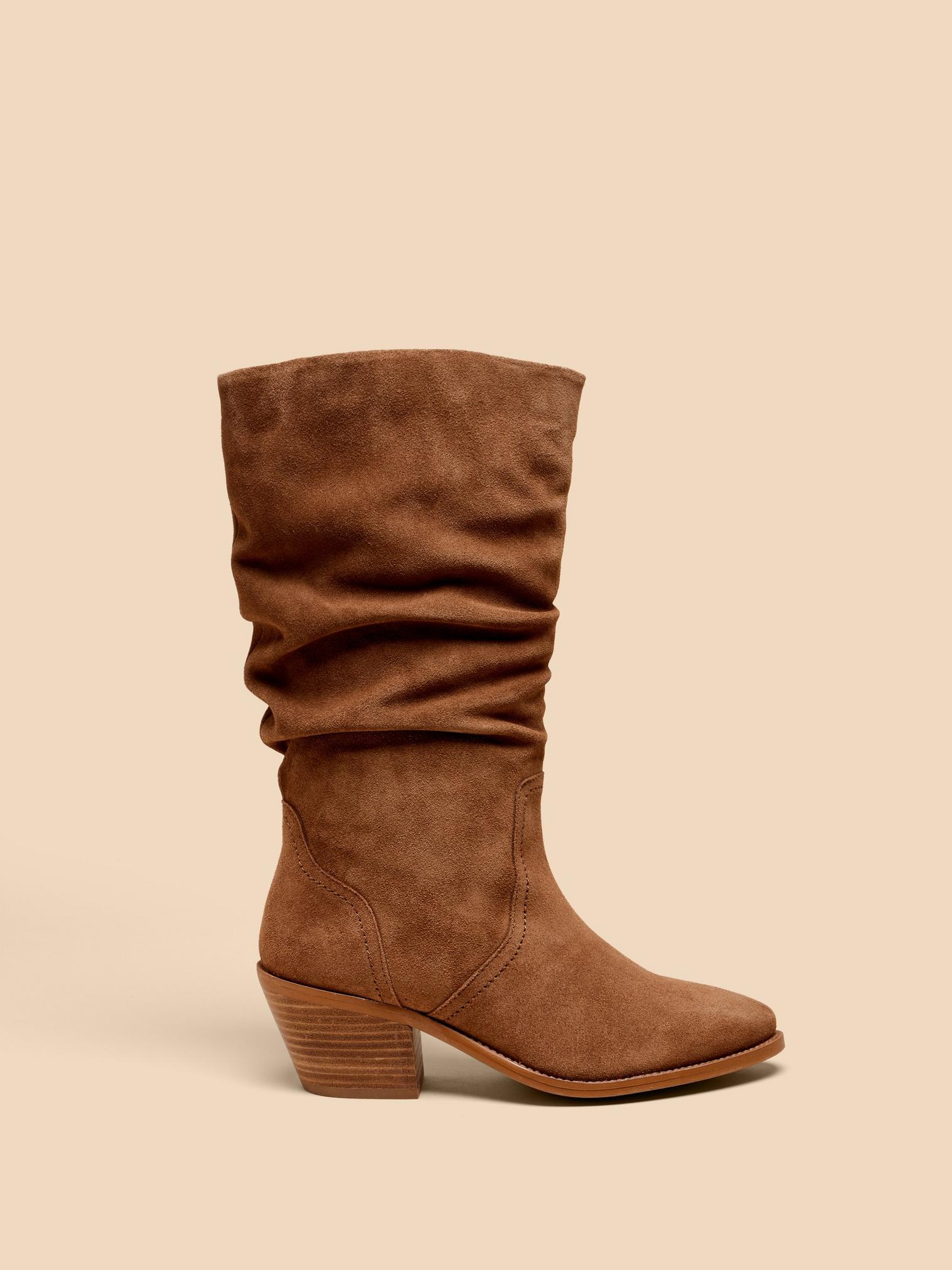 Azalea Suede Mid Slouch Boot in LIGHT TAN | White Stuff