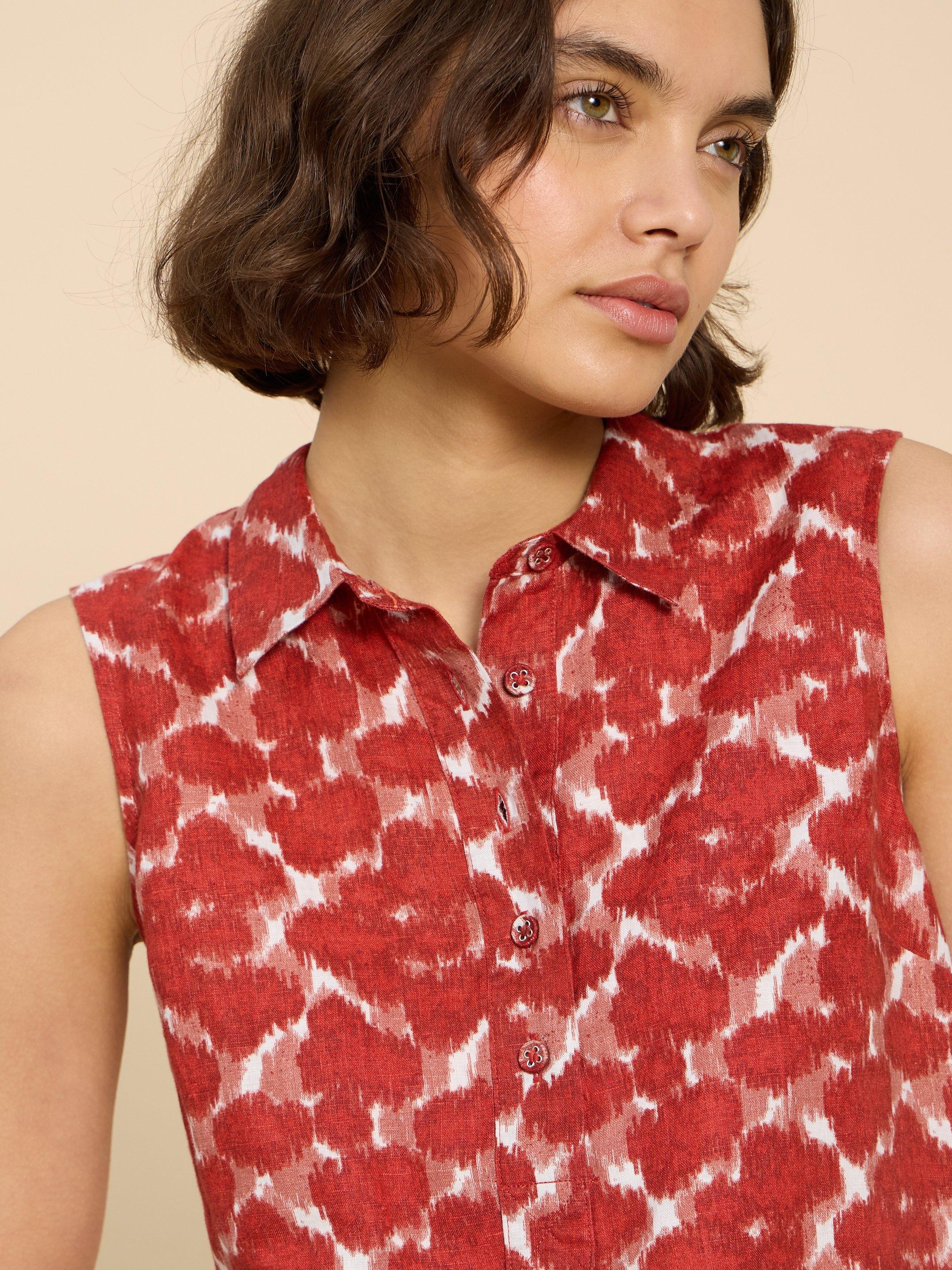 Evelyn Sleeveless Linen Tunic in RED PRINT | White Stuff