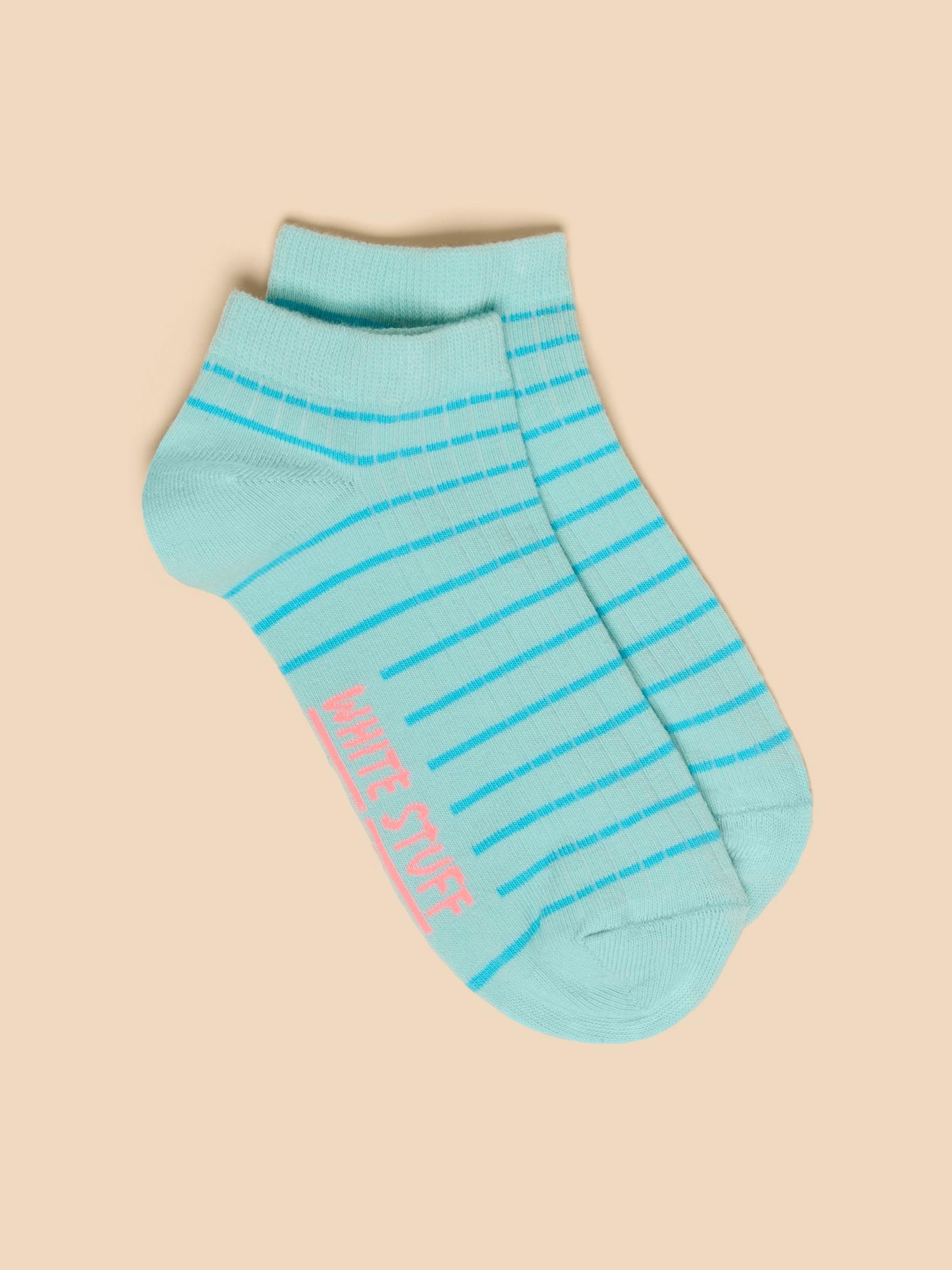 Neon Ribbed Trainer Sock in LIGHT BLUE | White Stuff