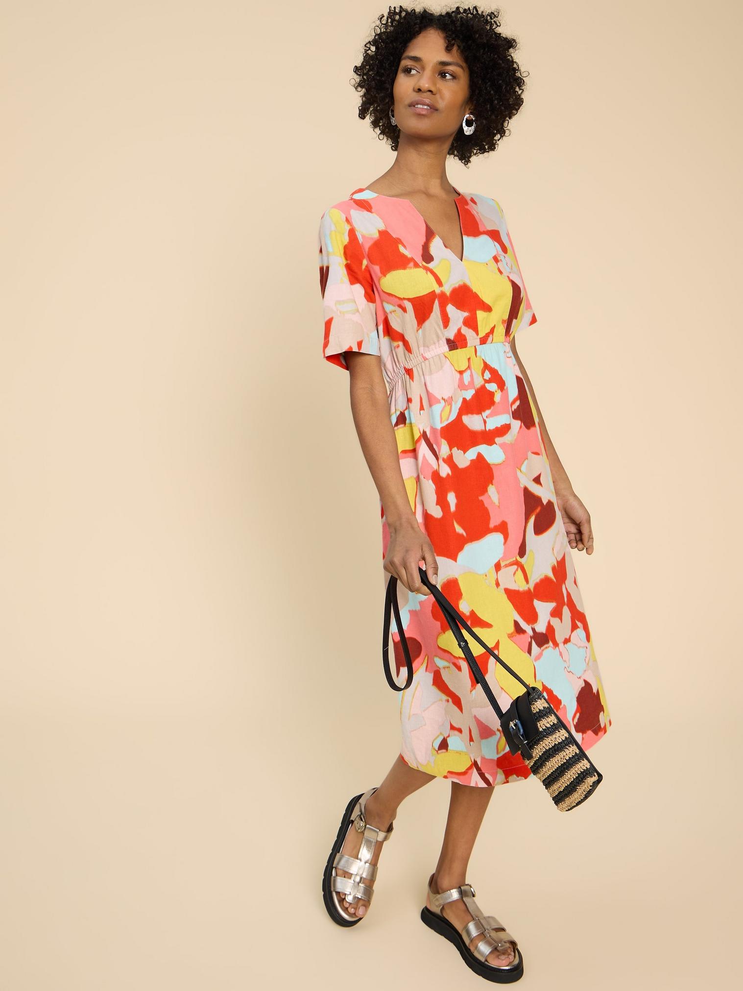 Jamie Linen Blend Dress in ORANGE PRINT | White Stuff