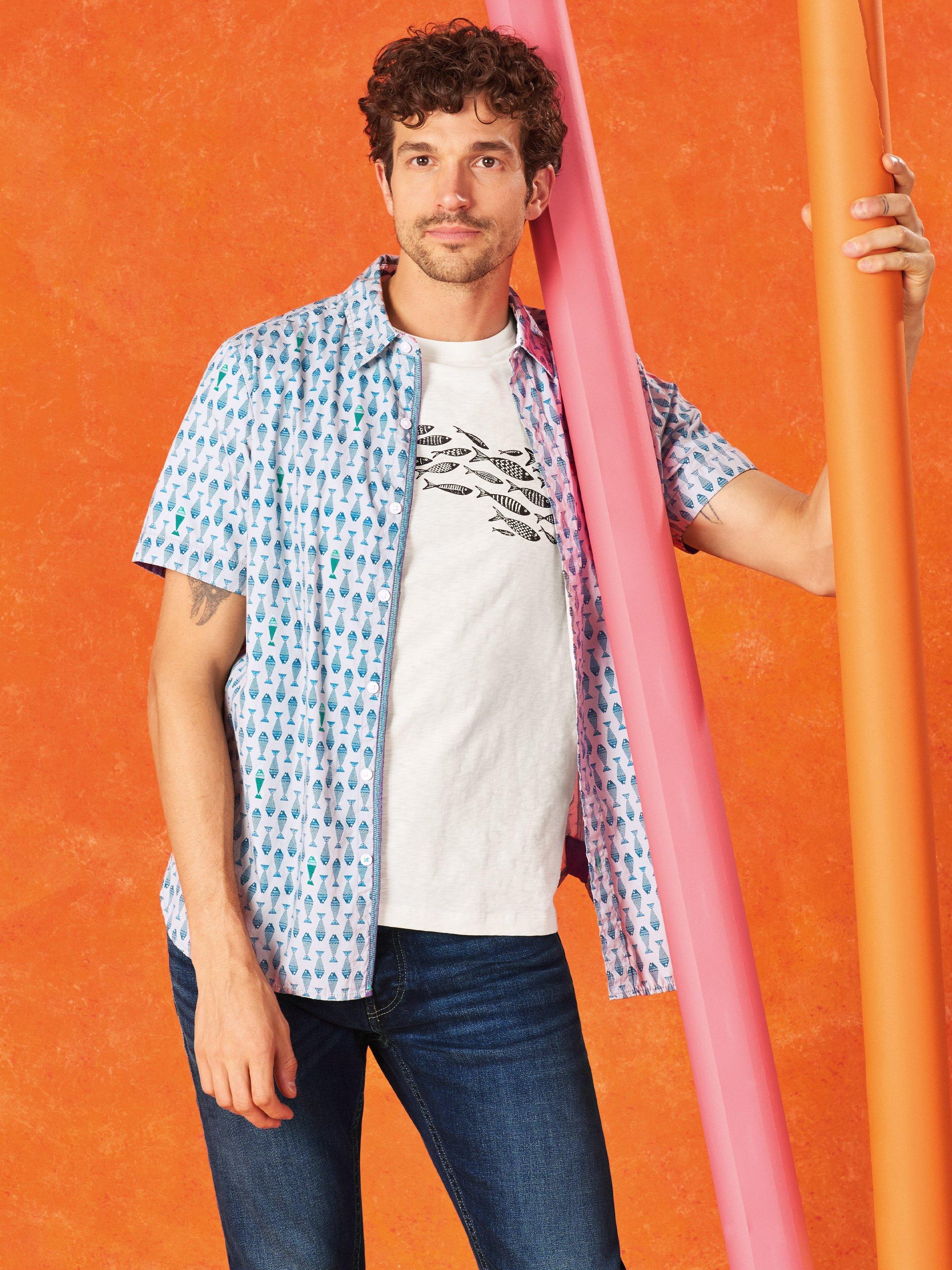 Geo Fish Printed SS Shirt in WHITE PRINT | White Stuff