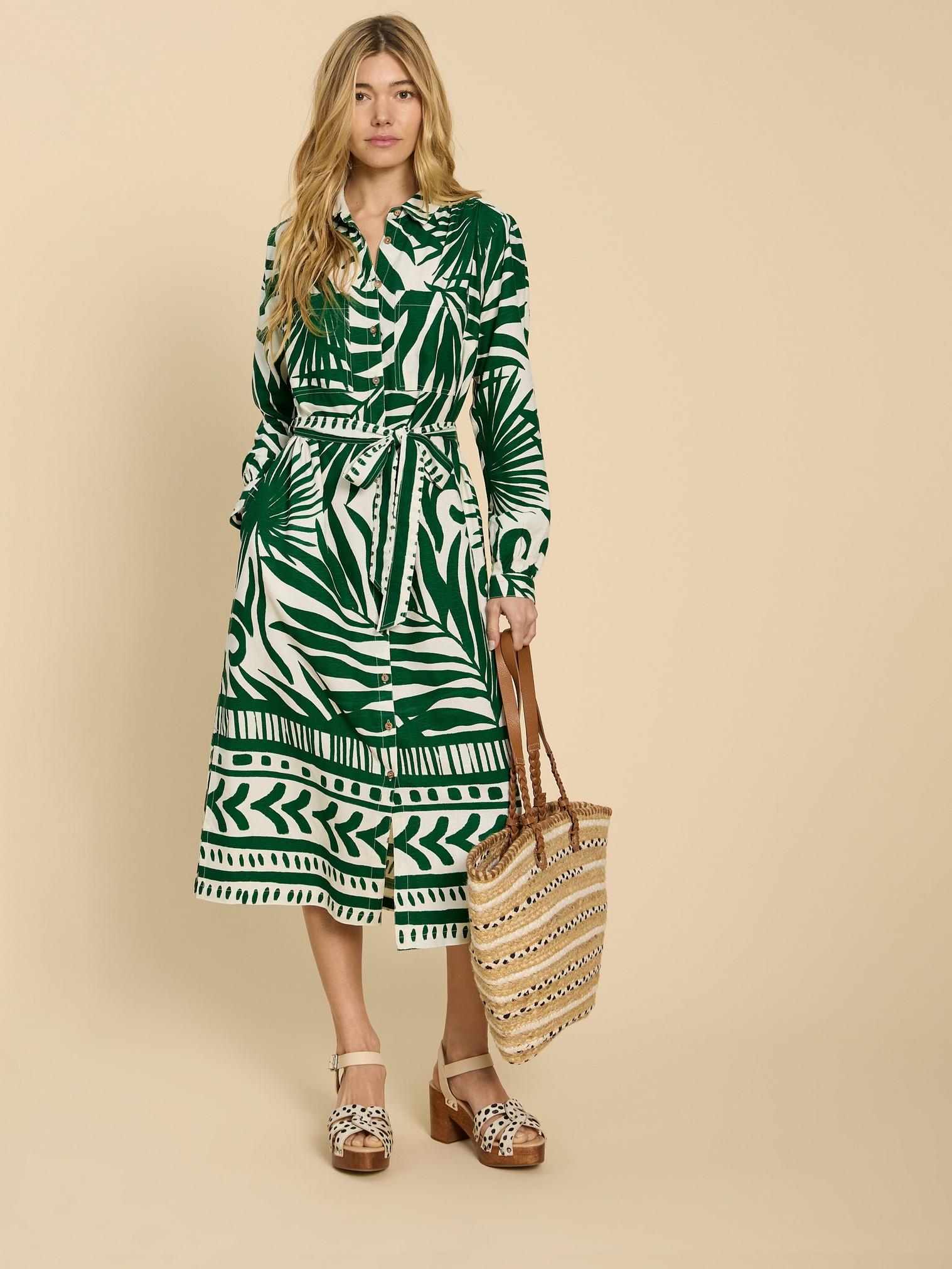 Toni Eco Vero Shirt Dress in GREEN PRINT | White Stuff