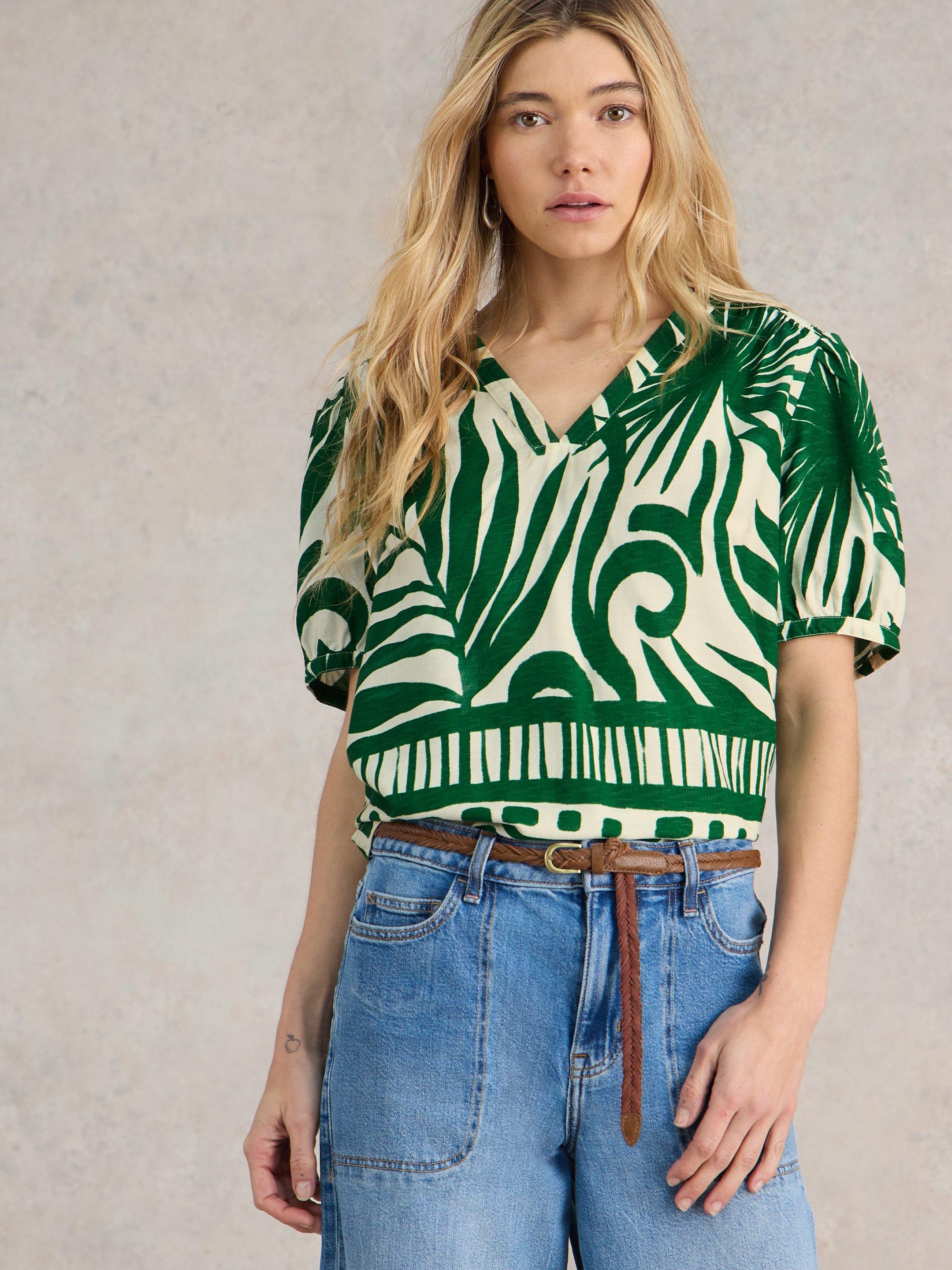 Elisa Eco Vero Top in GREEN PRINT | White Stuff