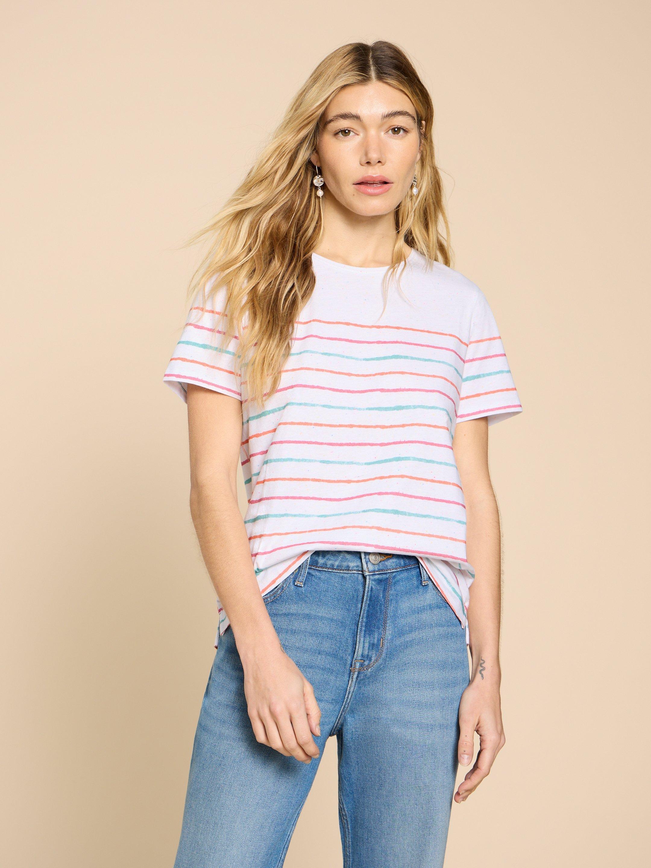 ABBIE STRIPE TEE in IVORY MULTI | White Stuff