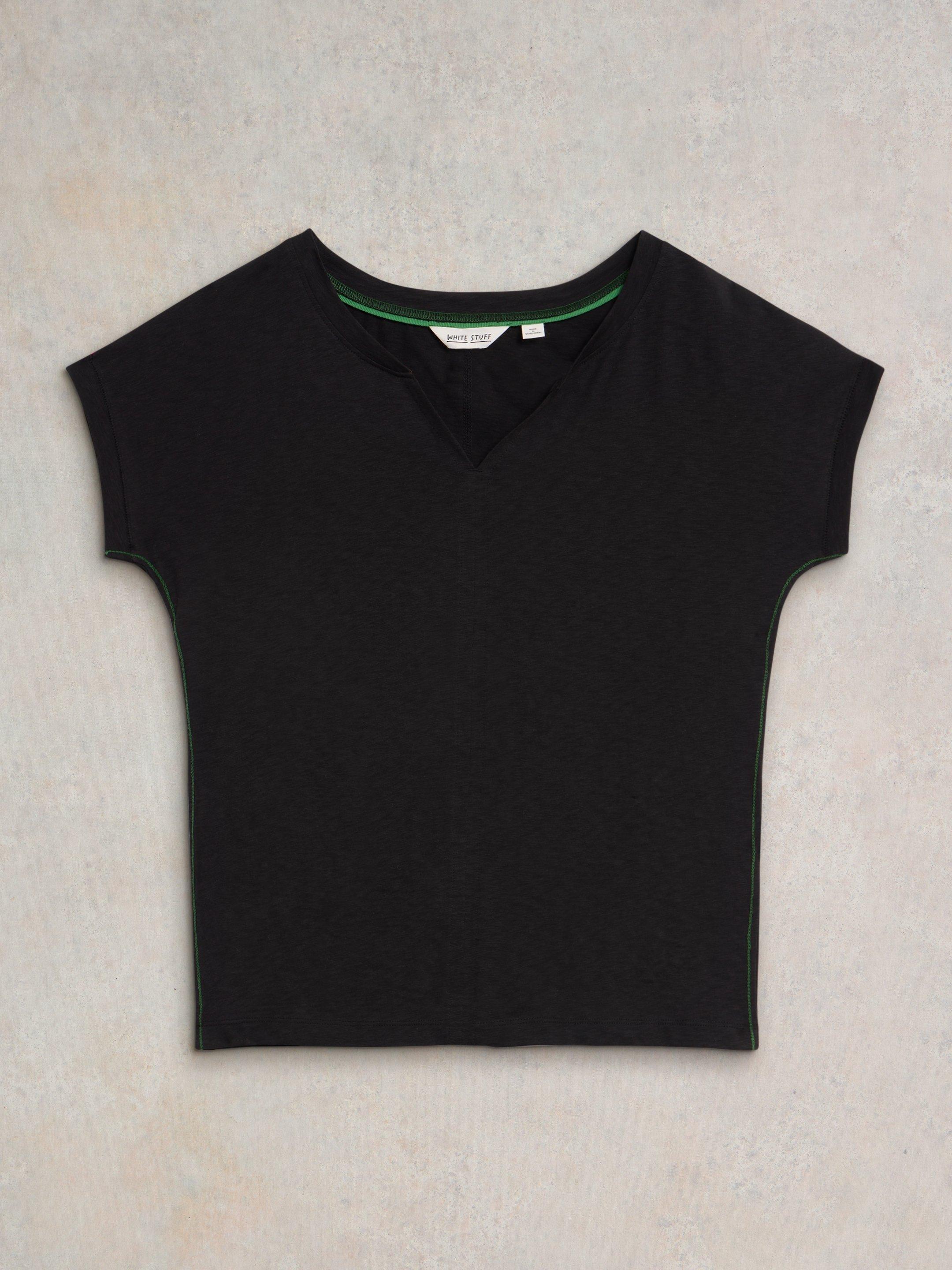 NELLY COTTON NOTCH NECK TEE in PURE BLACK | White Stuff