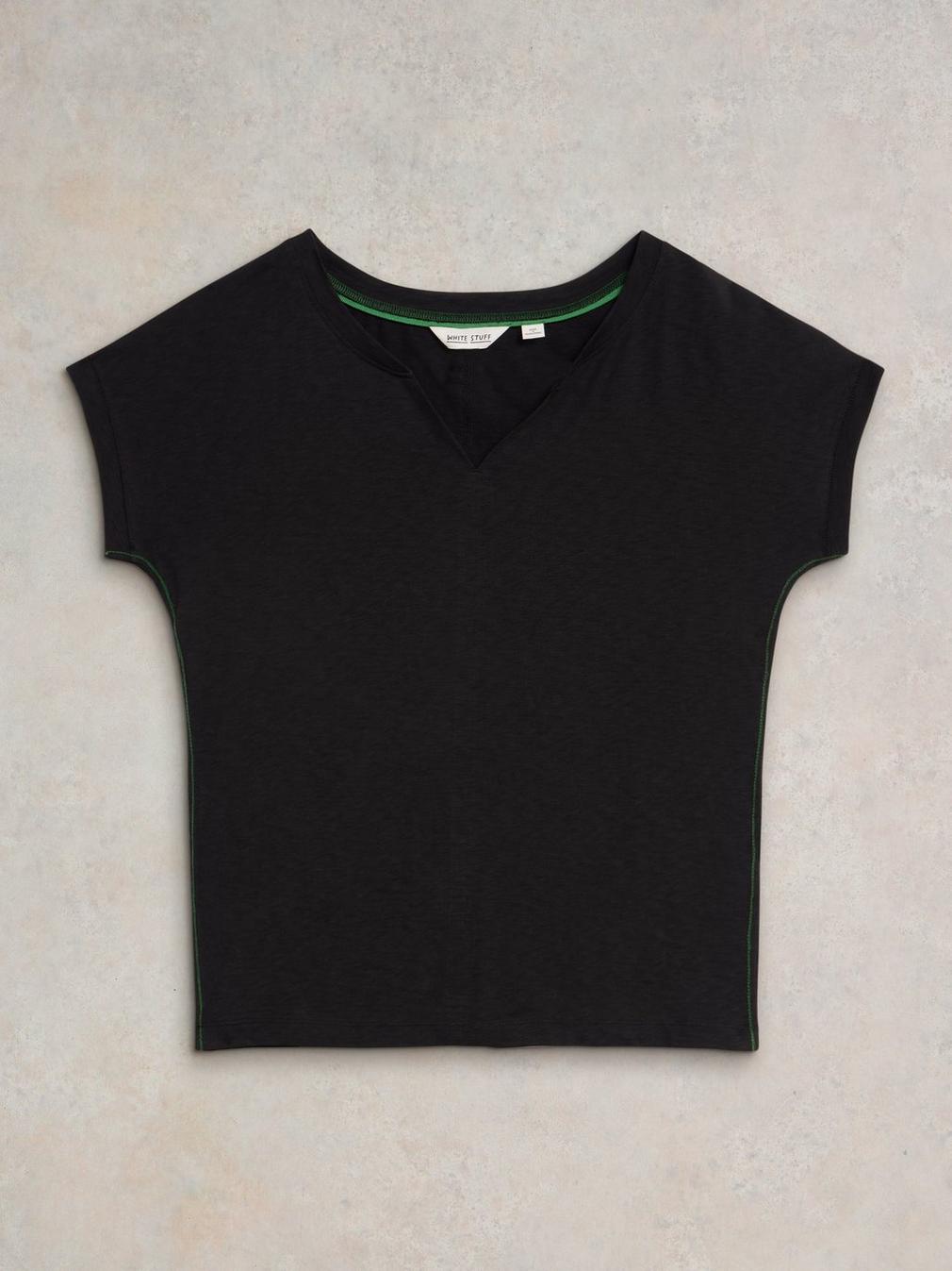 NELLY COTTON NOTCH NECK TEE in PURE BLACK | White Stuff