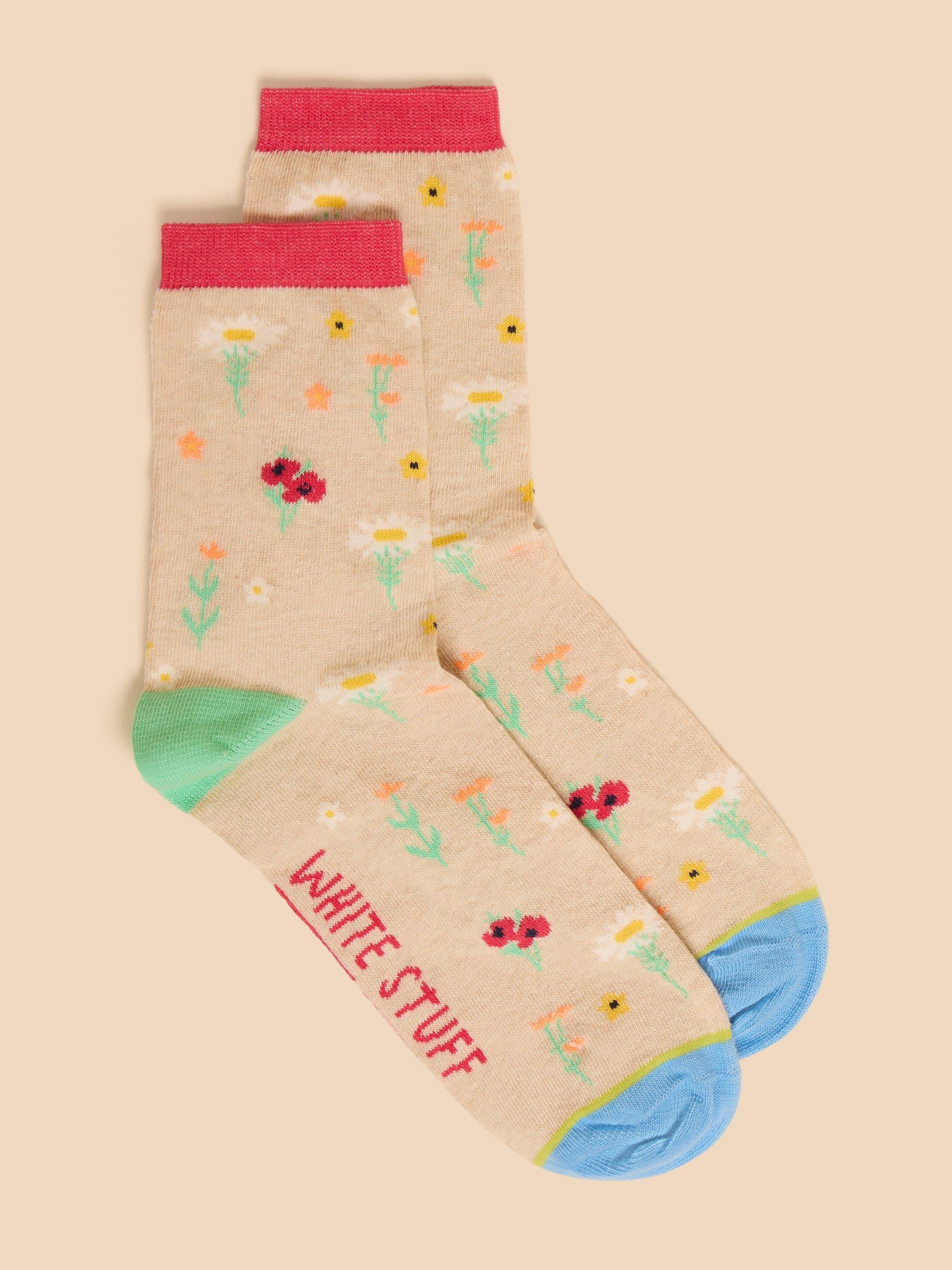 Daisy Floral Ankle Sock in NATURAL MULTI | White Stuff