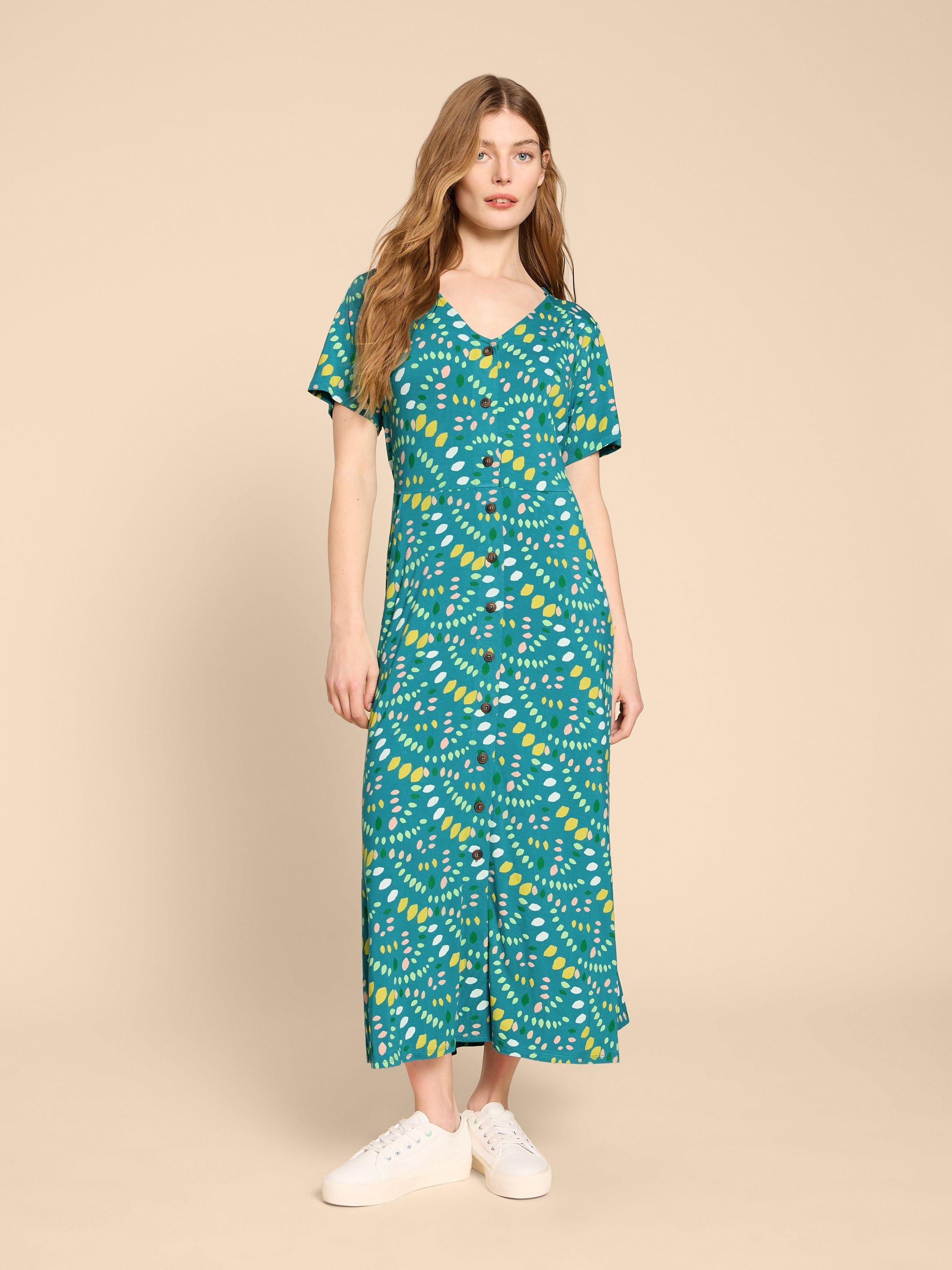 Amelia Jersey Dress in TEAL PRINT | White Stuff