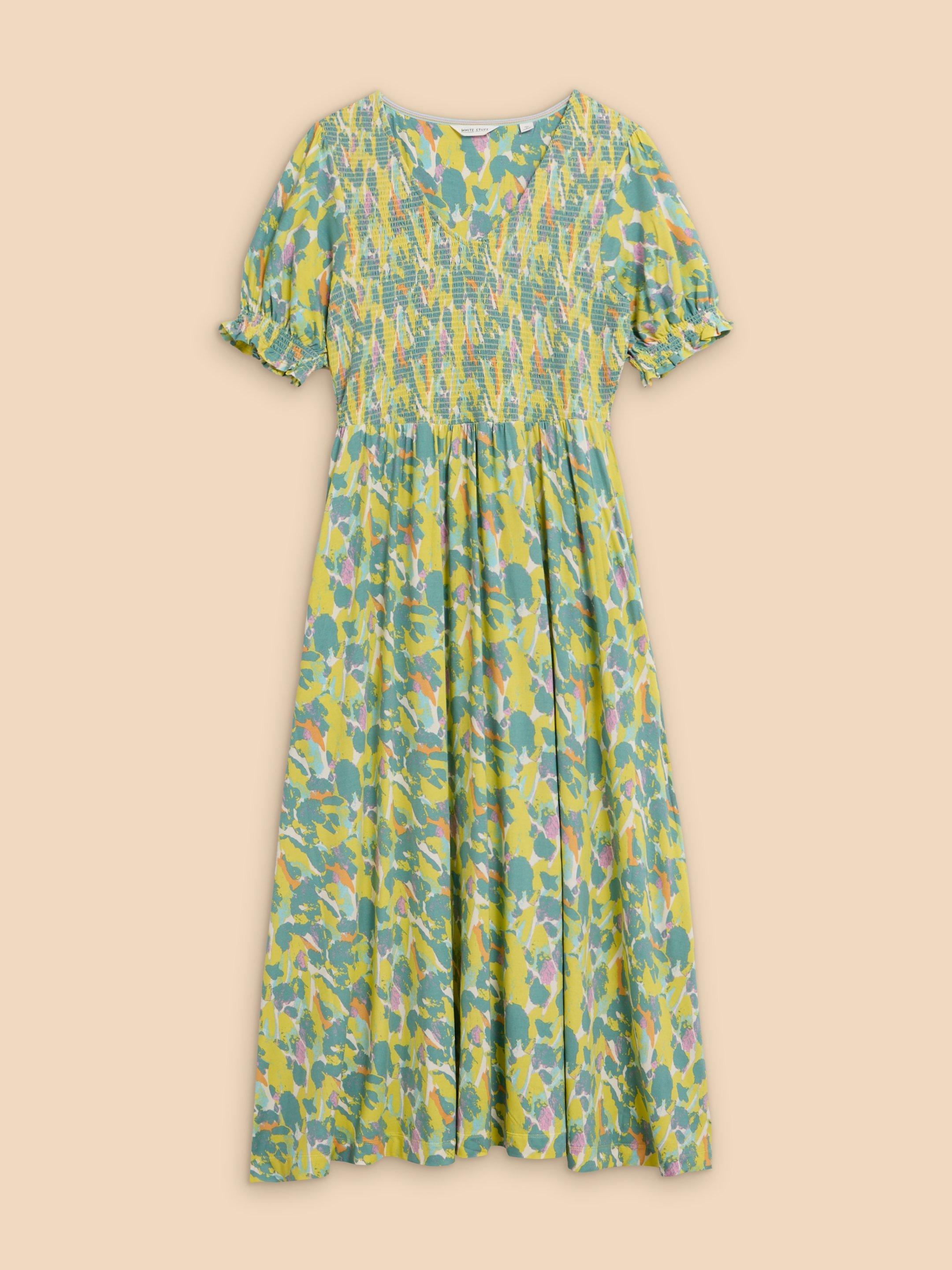 Emily Shirred Jersey Dress in TEAL PRINT | White Stuff