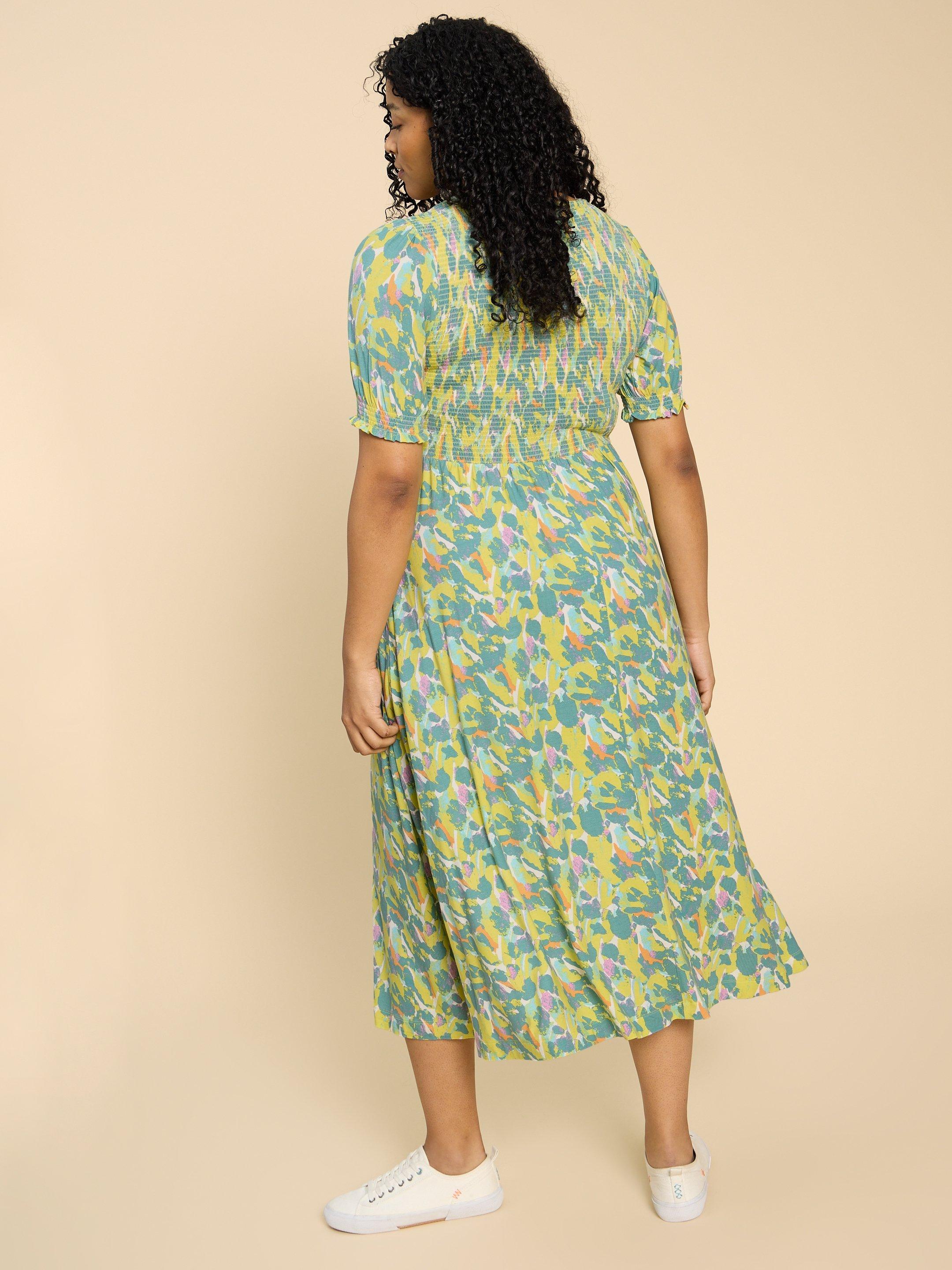 Emily Shirred Jersey Dress in TEAL PRINT | White Stuff
