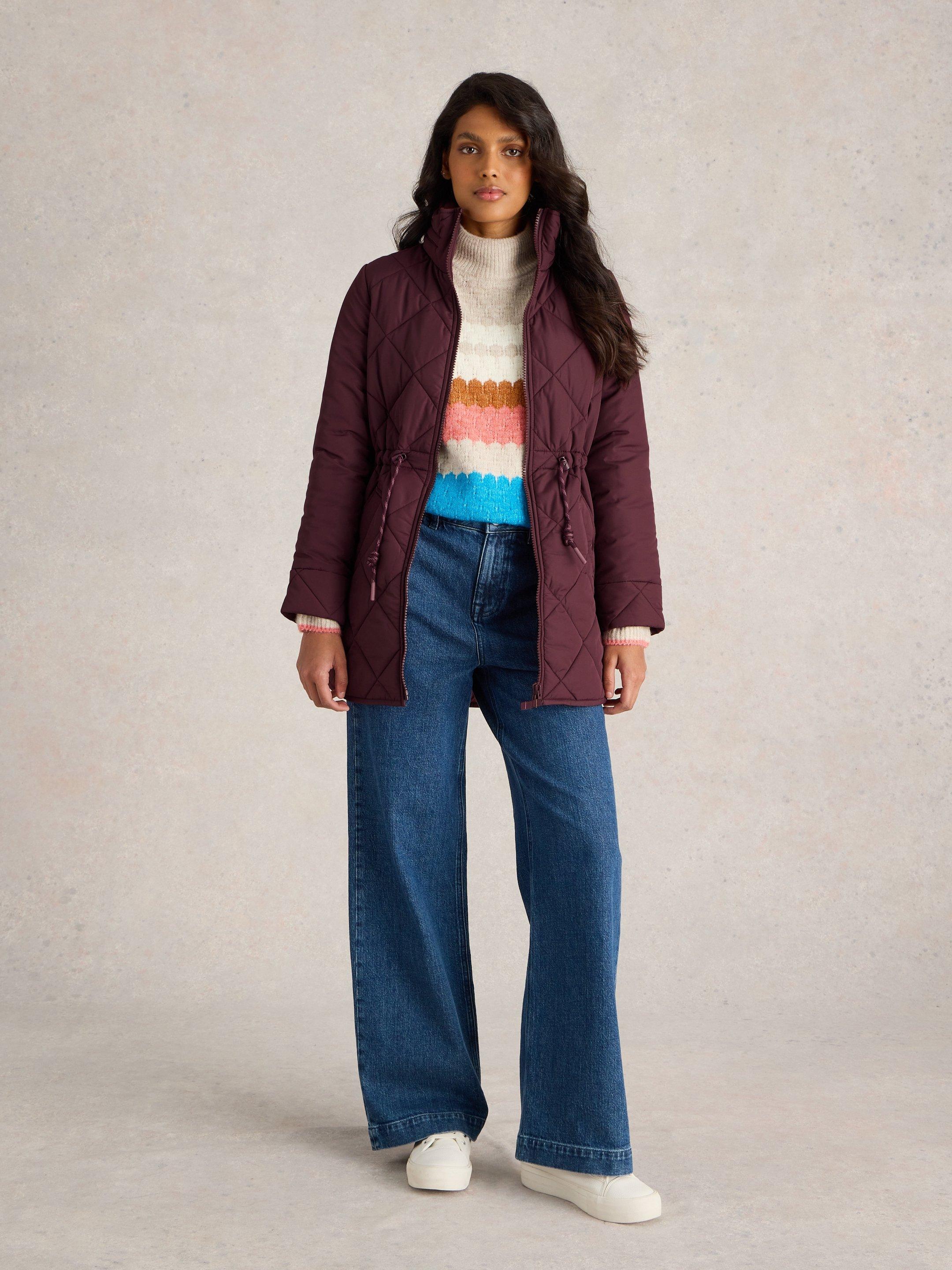 Emilia Quilted Collared Coat in DK PLUM | White Stuff