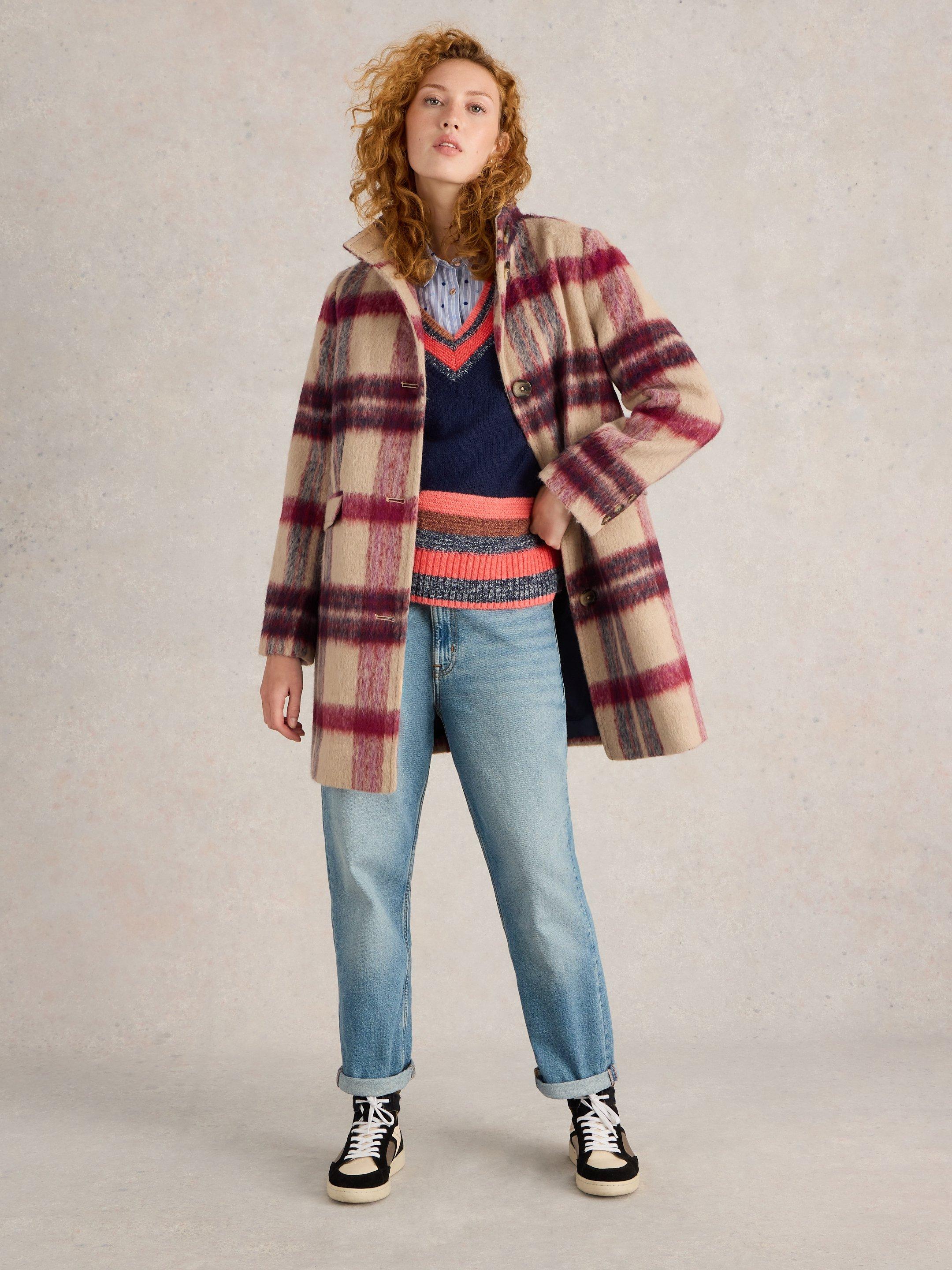 Karla Check Coat in PLUM MULTI | White Stuff