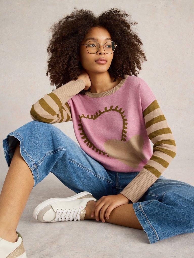 OLIVE HEART LONG SLEEVE JUMPER in PINK MULTI | White Stuff OLIVE HEART LONG SLEEVE JUMPER in PINK MULTI | White Stuff