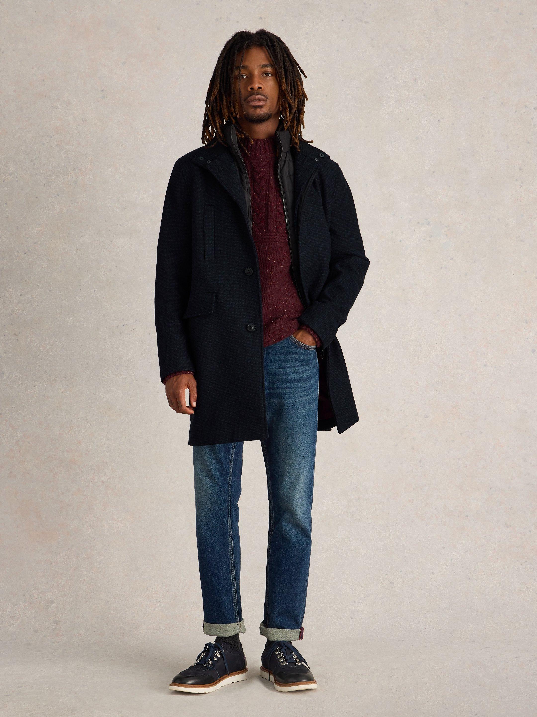Wool Funnel Neck Coat in DARK NAVY | White Stuff