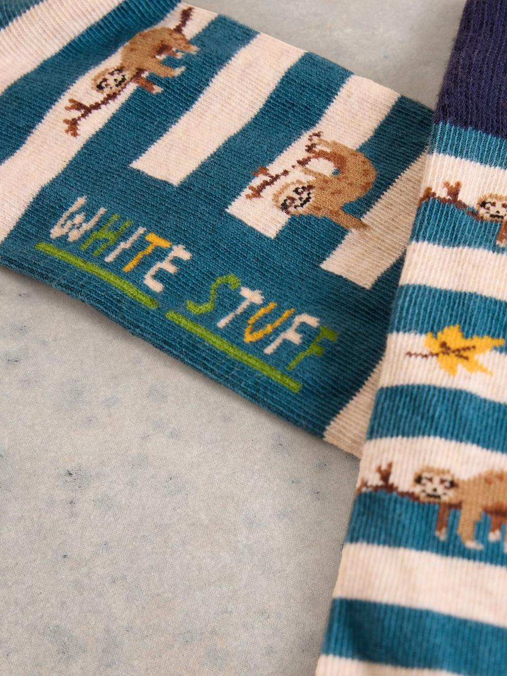 Sloth Day Ankle Sock in TEAL MULTI | White Stuff