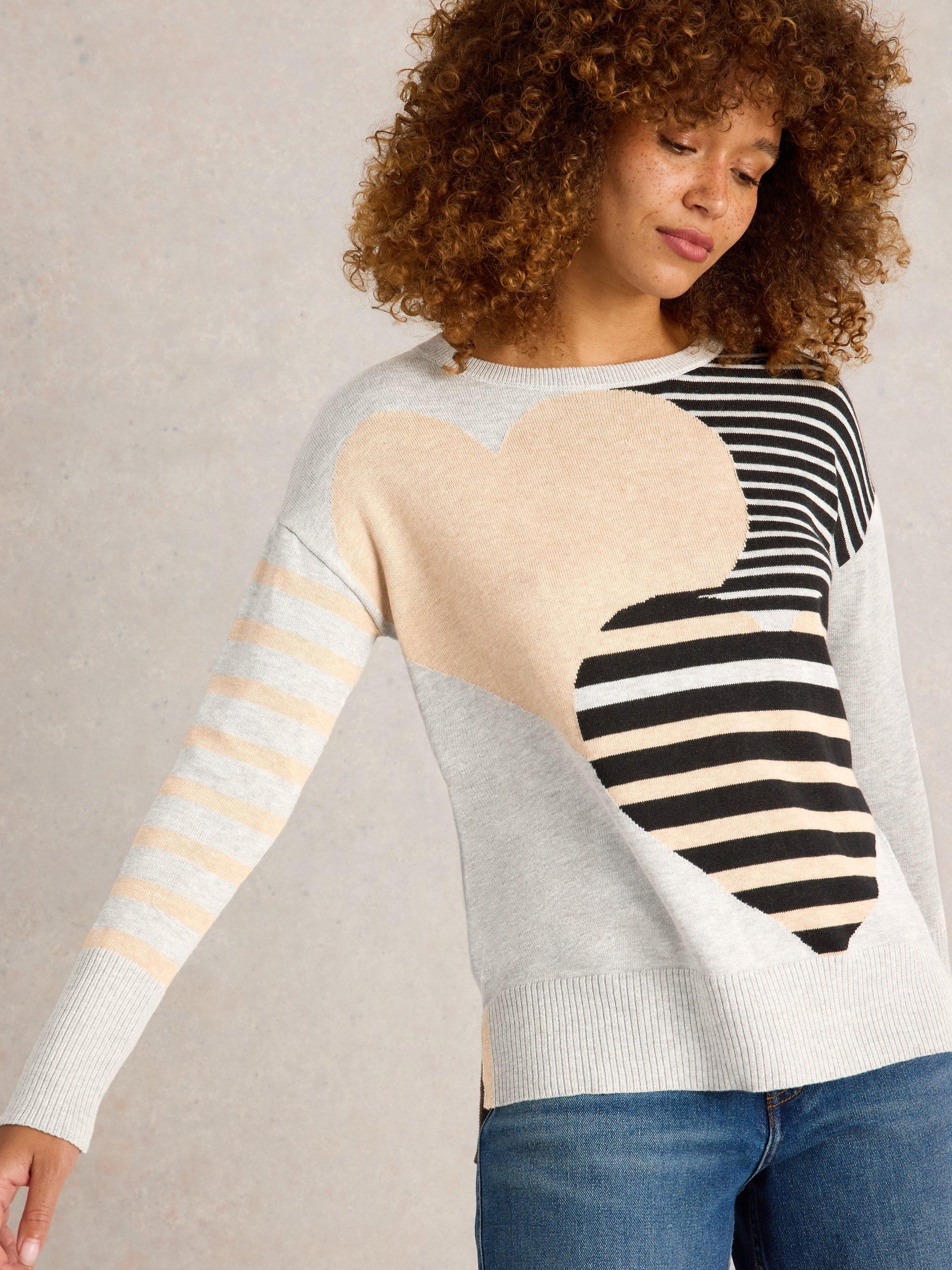 OLIVE STRIPE HEART JUMPER in NATURAL MULTI | White Stuff