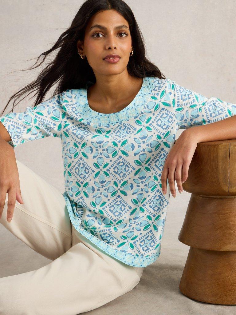 WEAVER JERSEY TEE in BLUE PRINT | White Stuff