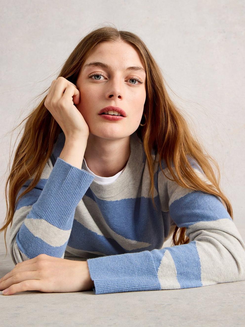 KATIE ABSTRACT JUMPER in BLUE MULTI | White Stuff