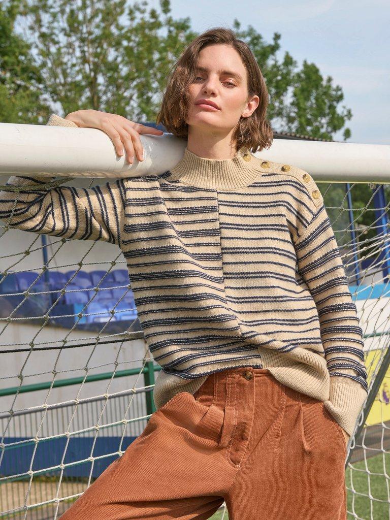 MIX STRIPE STAND NECK JUMPER in NATURAL MULTI | White Stuff