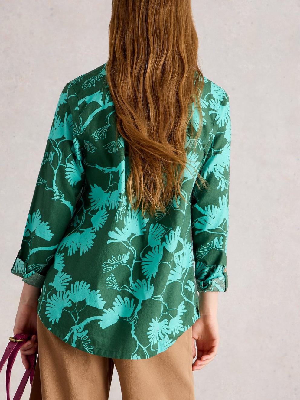 Sophie Long Sleeve Organic Cotton Shirt in GREEN PRINT | White Stuff