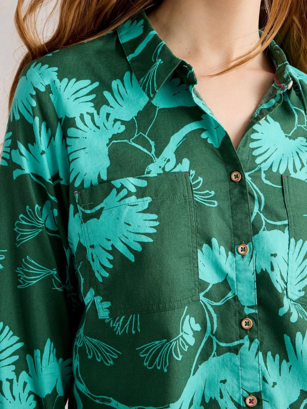 Sophie Long Sleeve Organic Cotton Shirt in GREEN PRINT | White Stuff