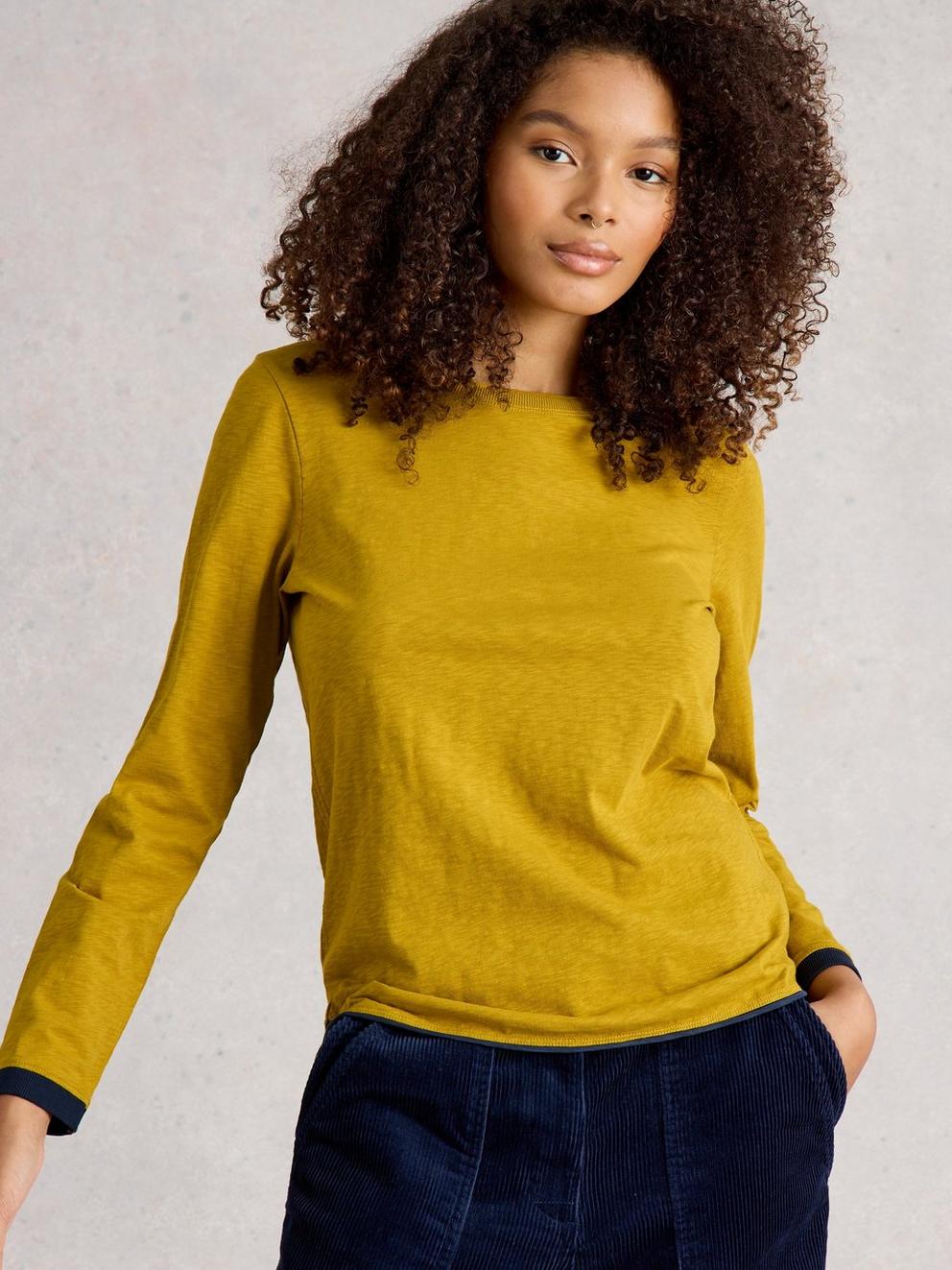 CLARA CREW NECK LONG SLEEVE TEE in MID CHARTREUSE | White Stuff