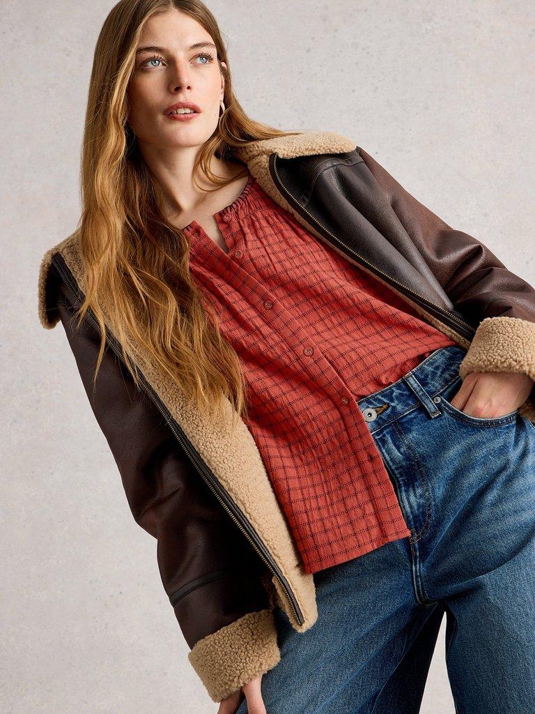 Tasha Check Top in MID RED | White Stuff