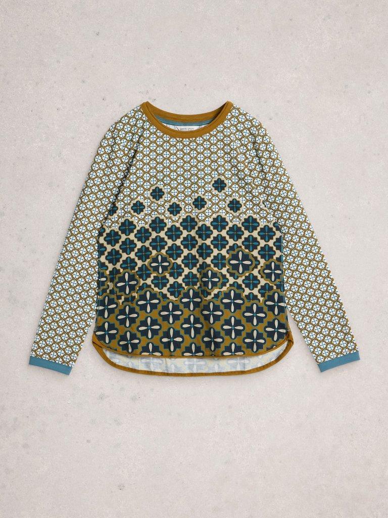 CLARA LONG SLEEVE CREW NECK TEE in CHARTREUSE PRINT | White Stuff