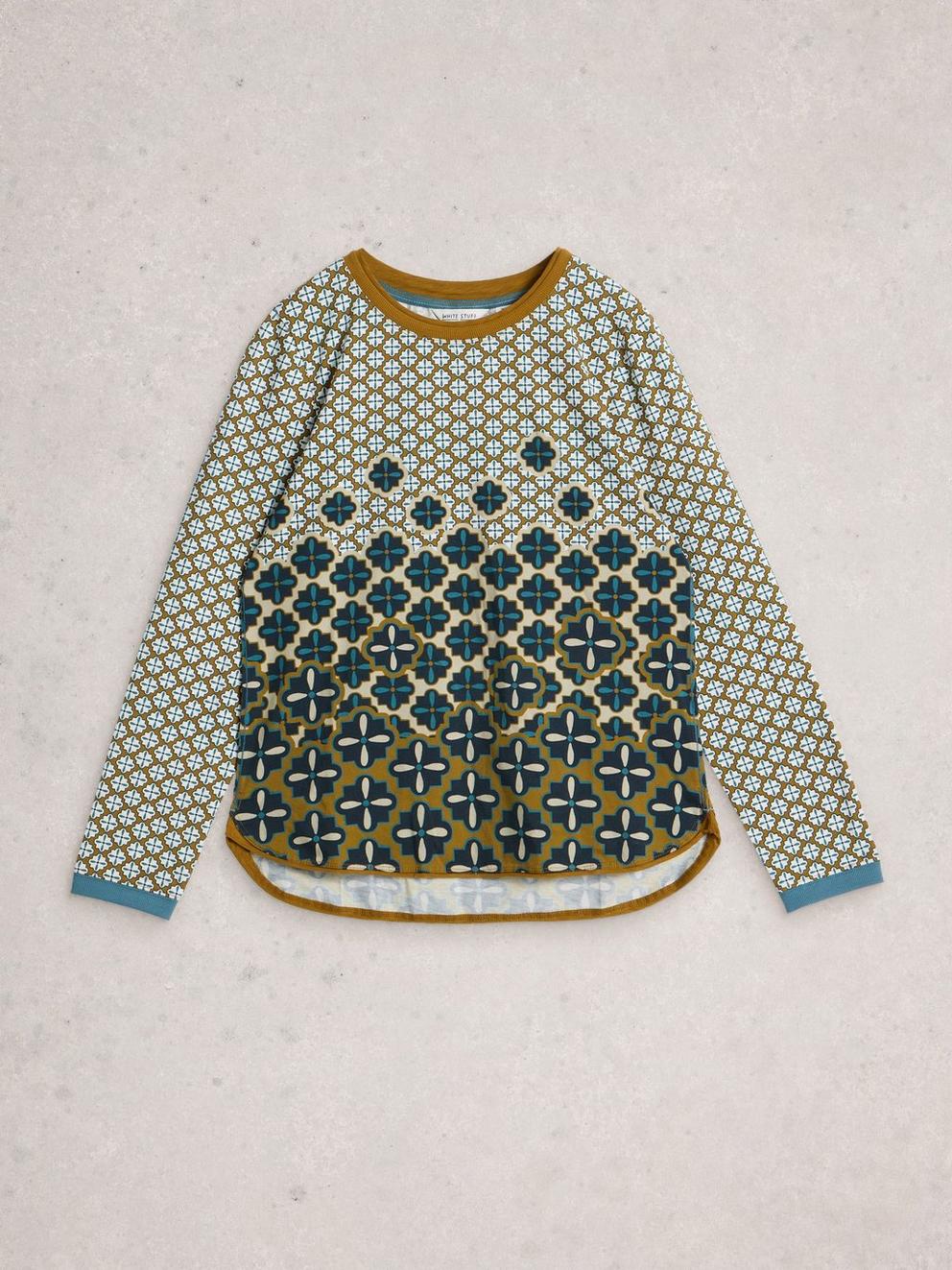 CLARA LONG SLEEVE CREW NECK TEE in CHARTREUSE PRINT | White Stuff