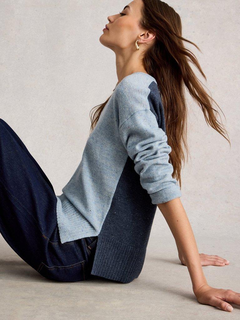 LILY V NECK WOOL JUMPER in BLUE MULTI | White Stuff