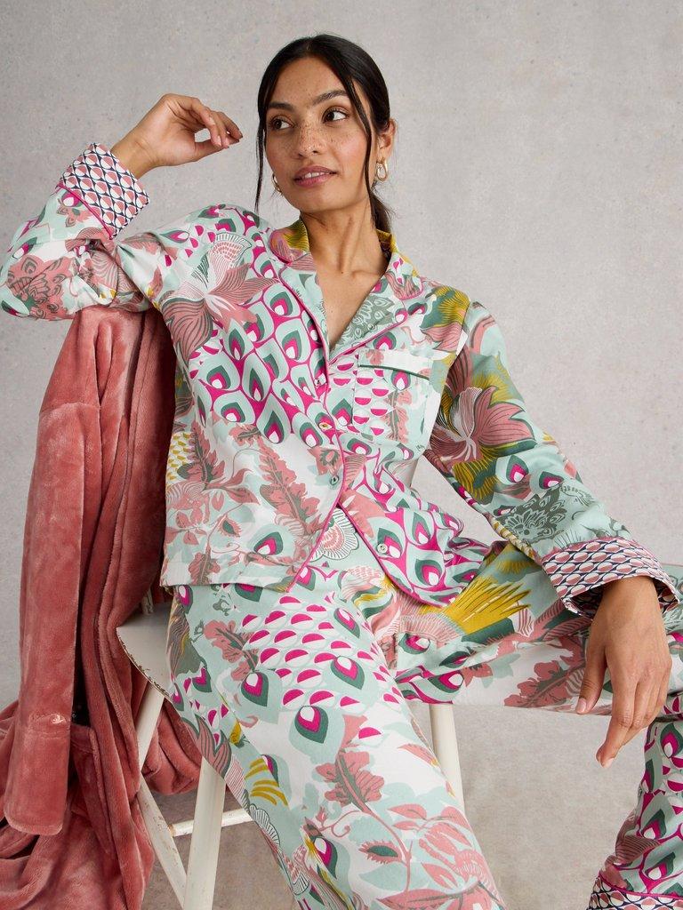 NINA ORGANIC PJ LONG SLEEVE SHIRT in GREEN MULTI | White Stuff US