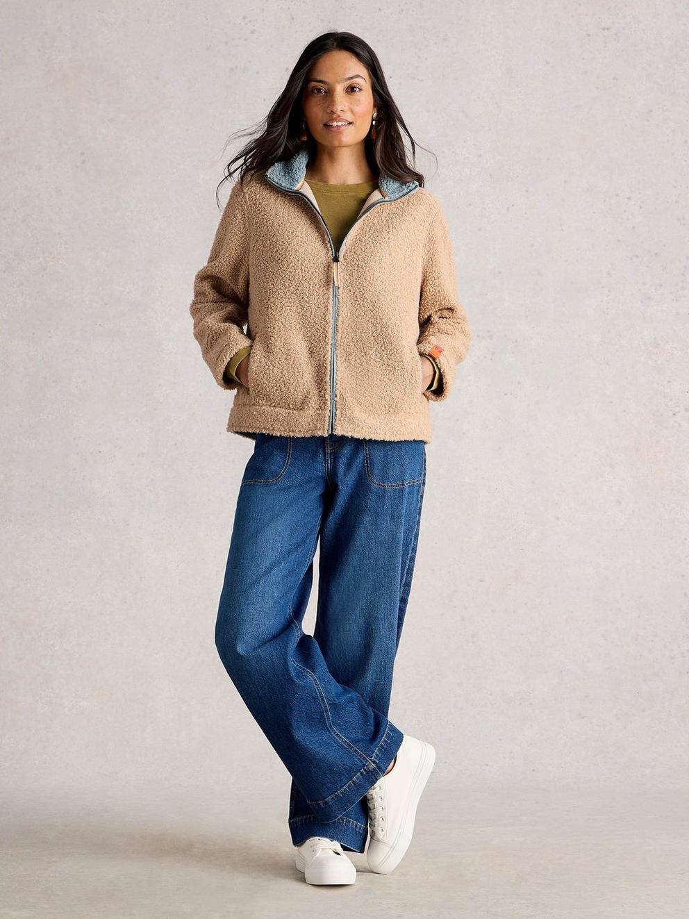 BORG ZIP THROUGH in LIGHT NATURAL | White Stuff