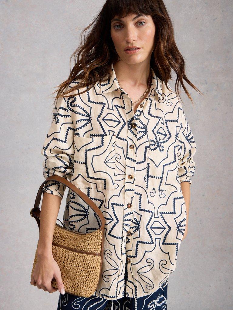 Lydia Linen Collared Shirt in IVORY PRINT | White Stuff