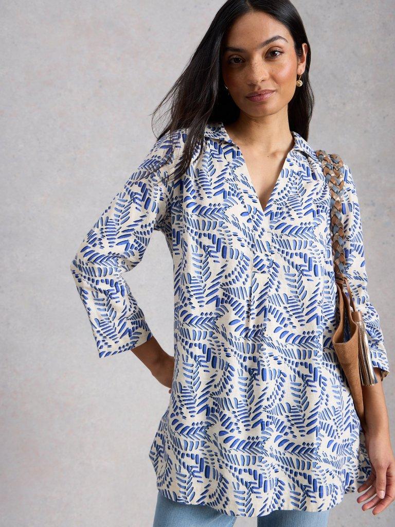 Bianca Linen Notch Neck Tunic in IVORY PRINT | White Stuff
