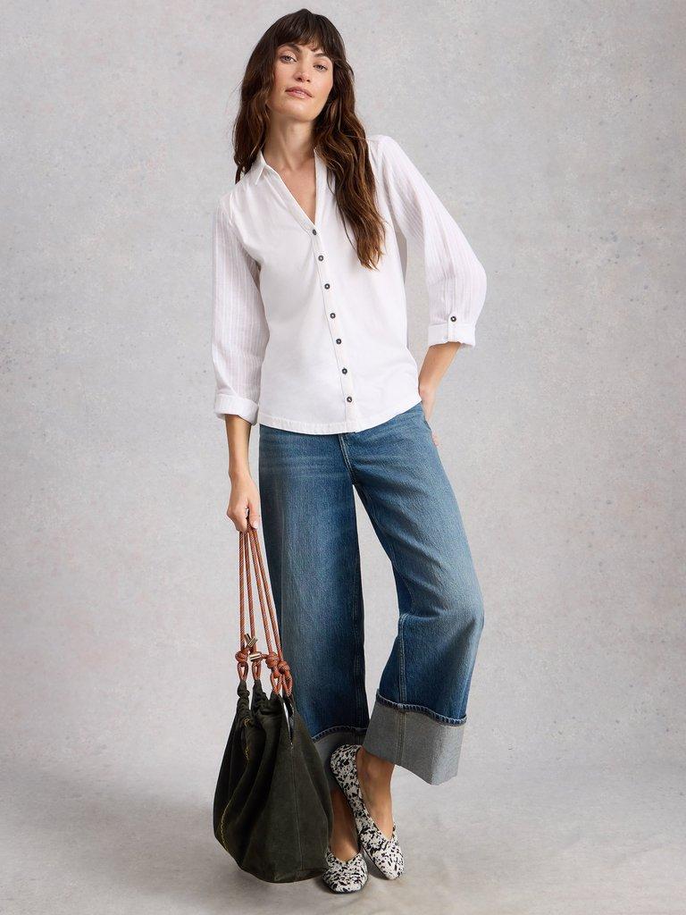 ANNIE MIX JERSEY COLLARED SHIRT in BRILLIANT WHITE | White Stuff